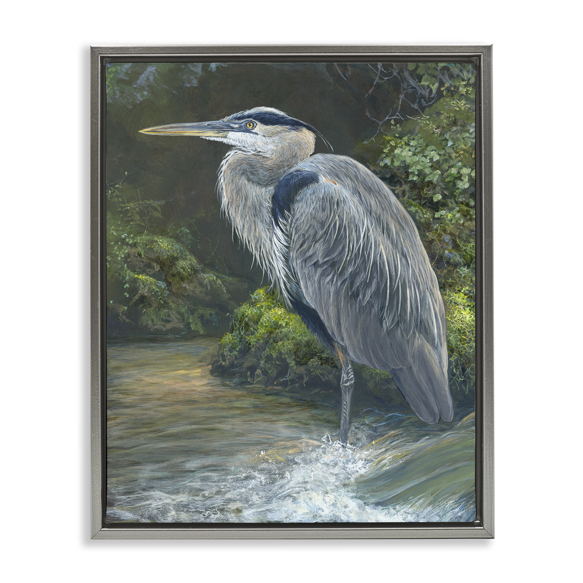 Bay Isle Home™ Blue Heron at Water's Edge Framed Floater Canvas Wall Art by Laura Mark-Finberg ...