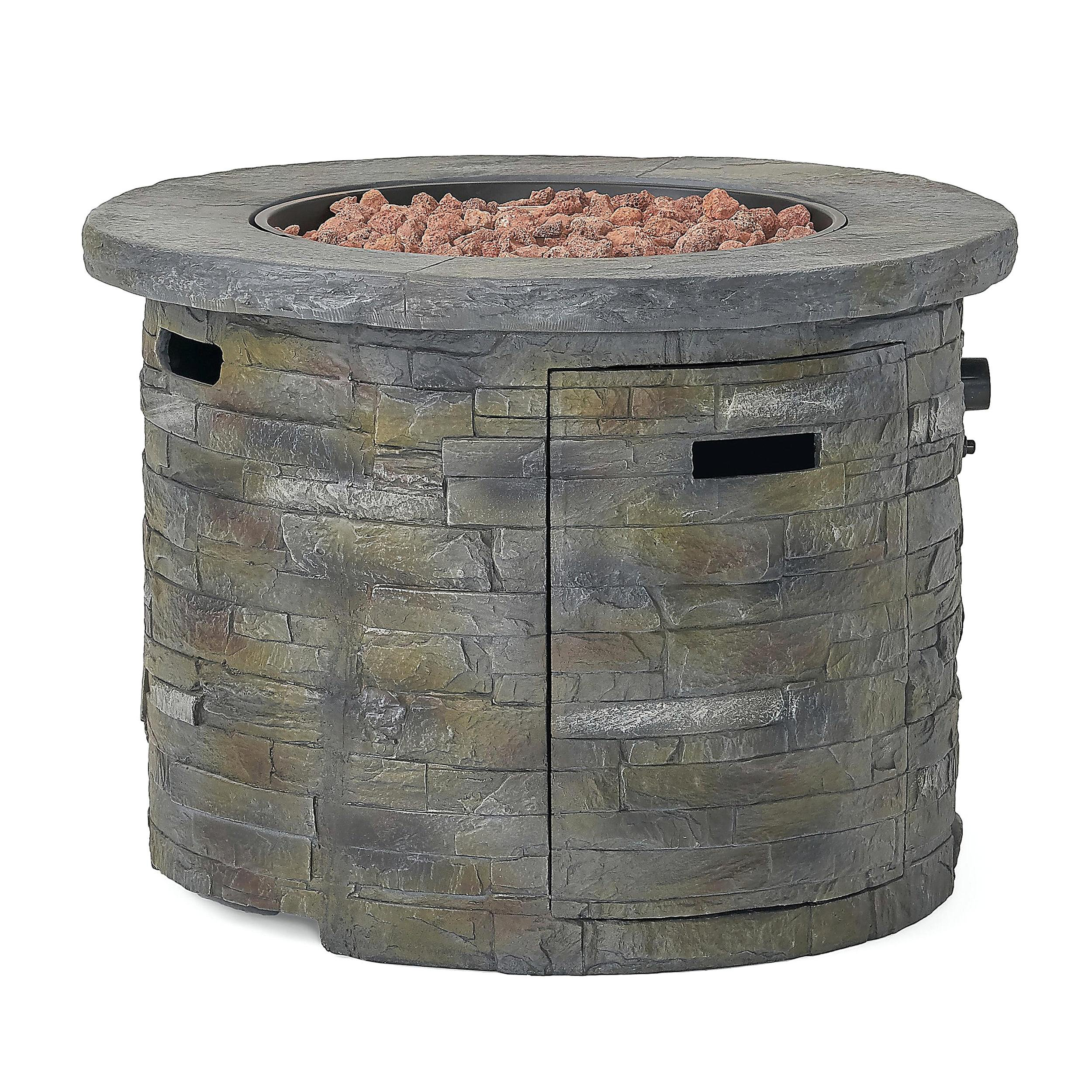 August Grove® Outdoor 35 inches lightweight concrete circular propane ...