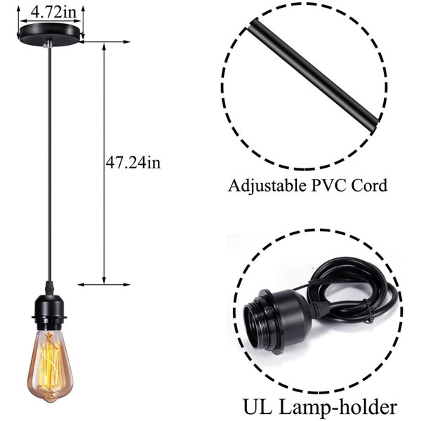 17 Stories Industrial Mini Pendant Light Kit E26 E27 Base Edison ...