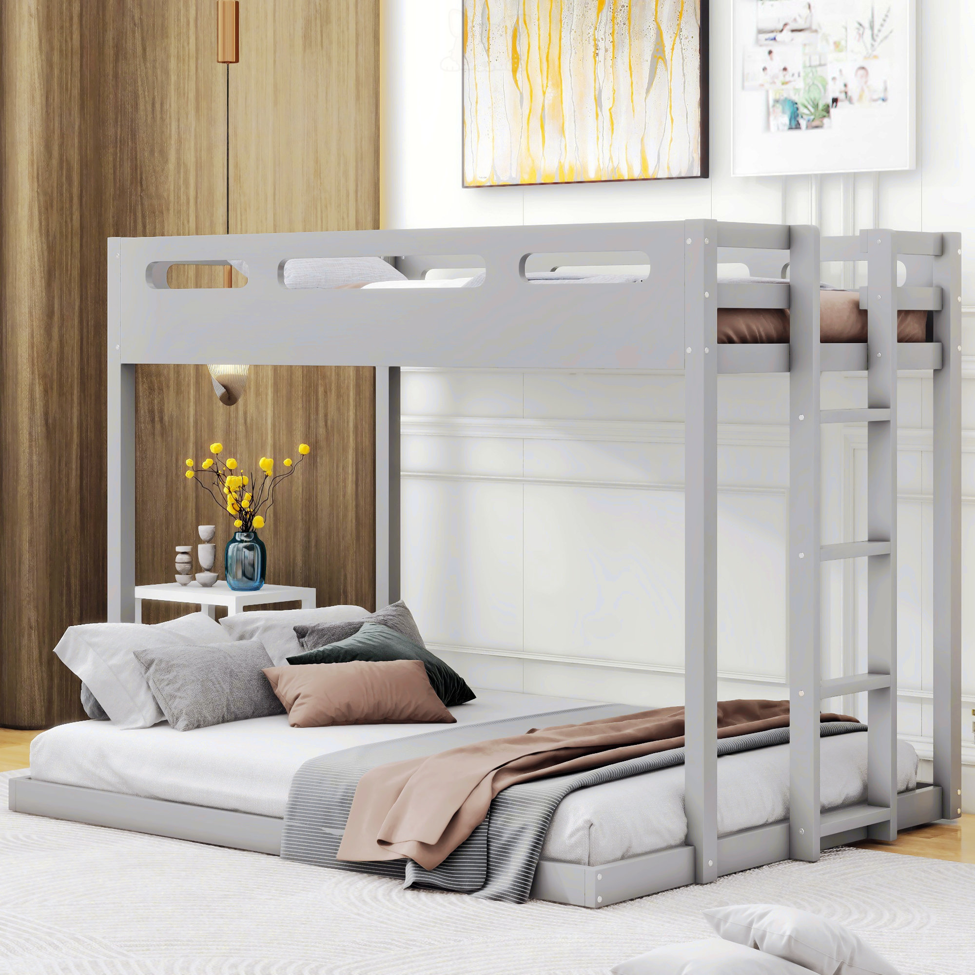 Harriet Bee Javarus Platform Bed, Bunk Bed with Built-in Ladder | Wayfair