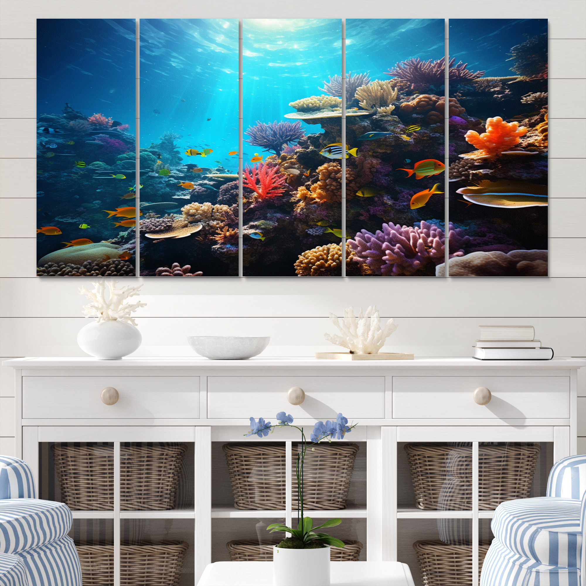 Rosecliff Heights Coral Seascape IV - Coastal Wall Art Living Room - 5 ...
