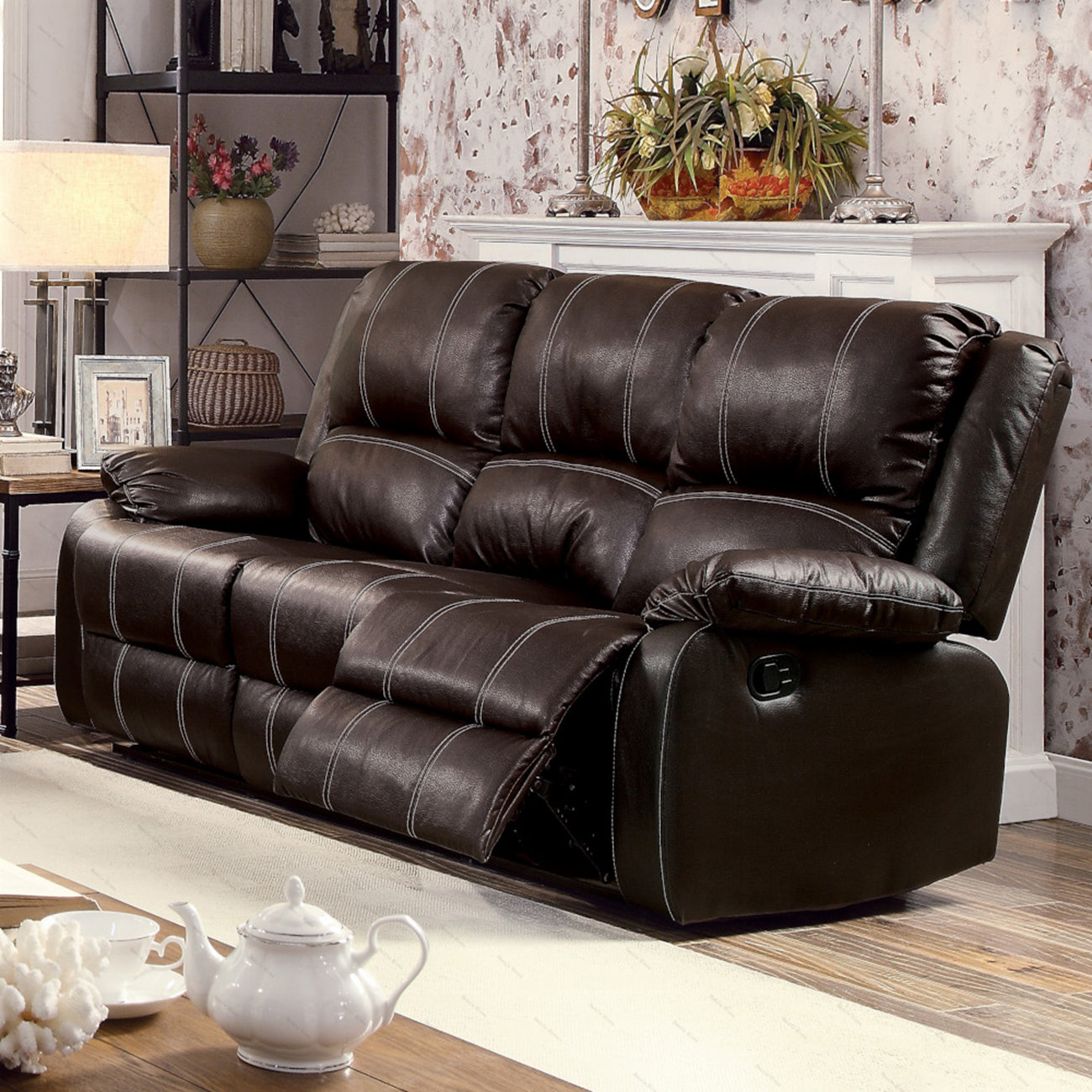 Latitude Run® Zuriel Brown Synthetic Leather Recliner Sofa | Wayfair