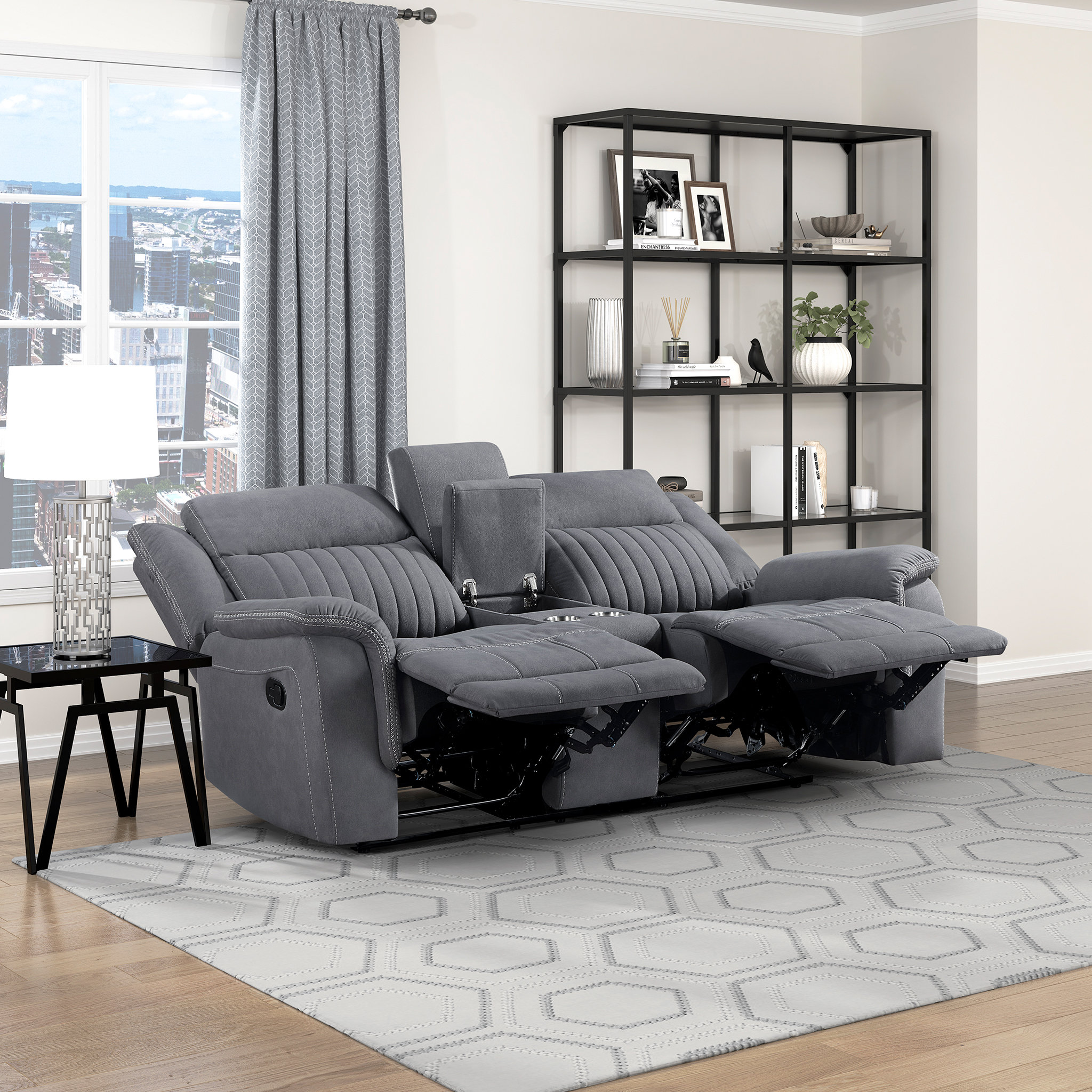 Ebern Designs Solida 75"W Microfiber Manual Double Reclining Loveseat ...