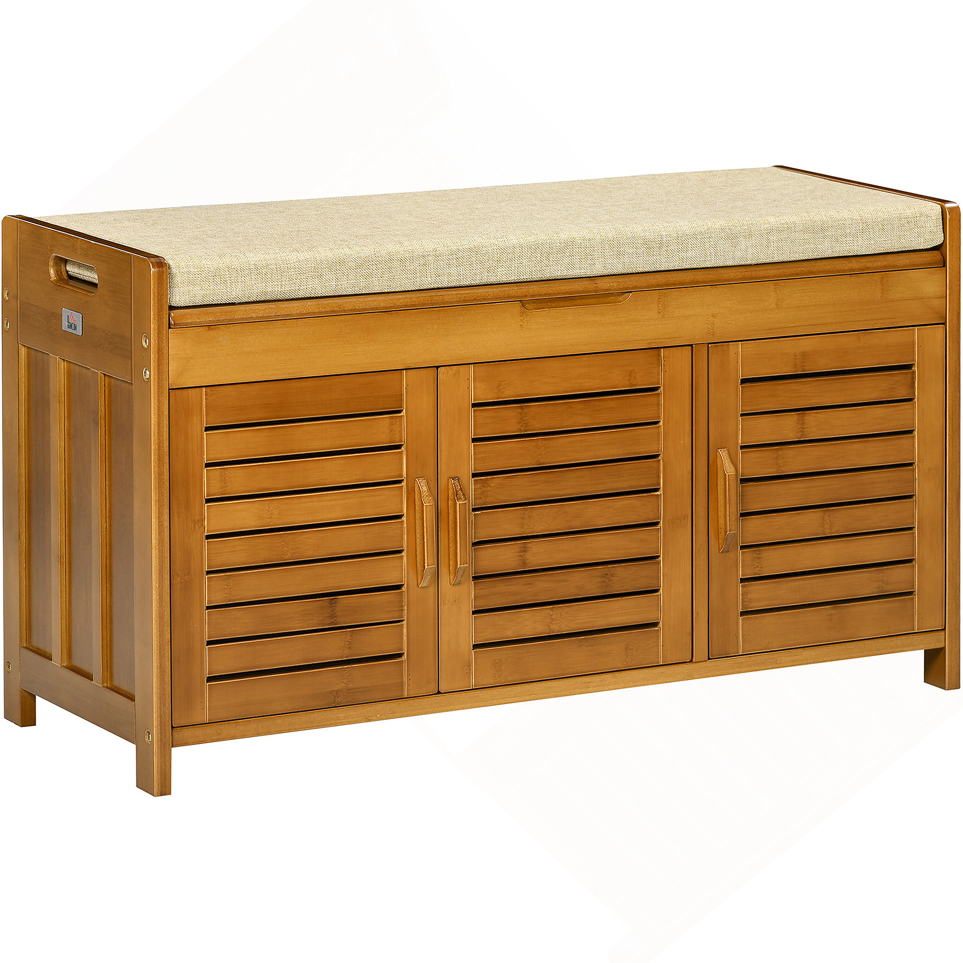 Loon Peak® Shoe Bench with Storage Cabinets, Bamboo Entryway Bench with ...