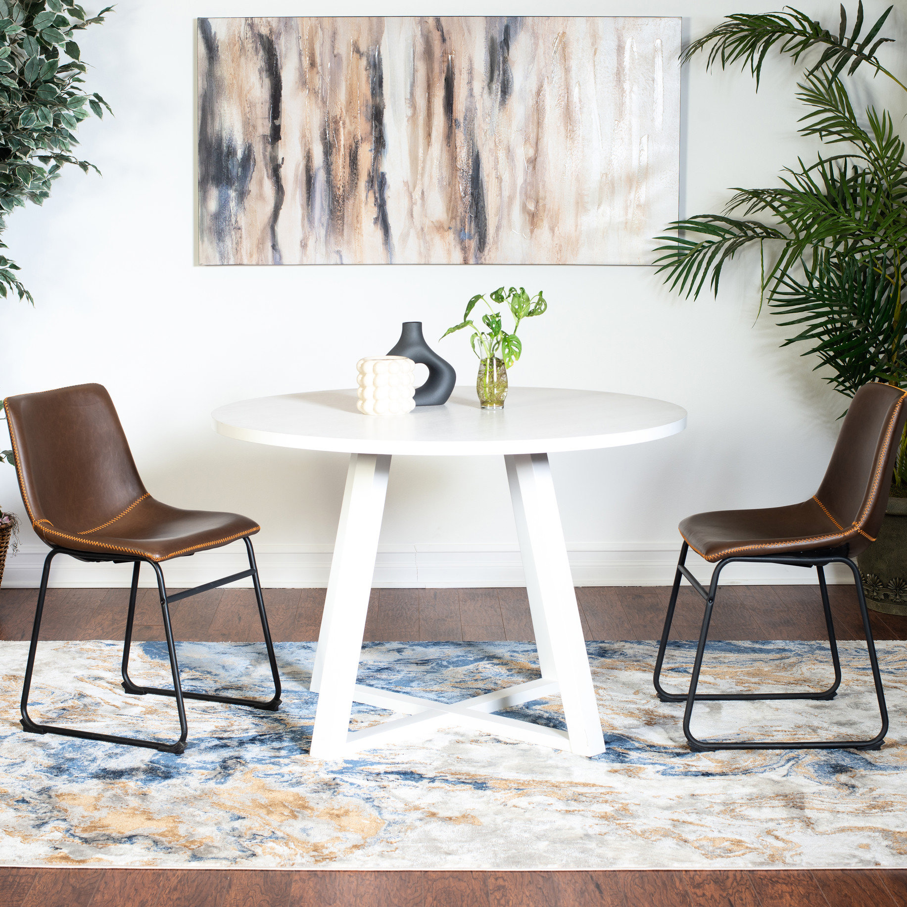 George Oliver 3 Round Dining Array: Trestle Table & 2 Chic Resting ...