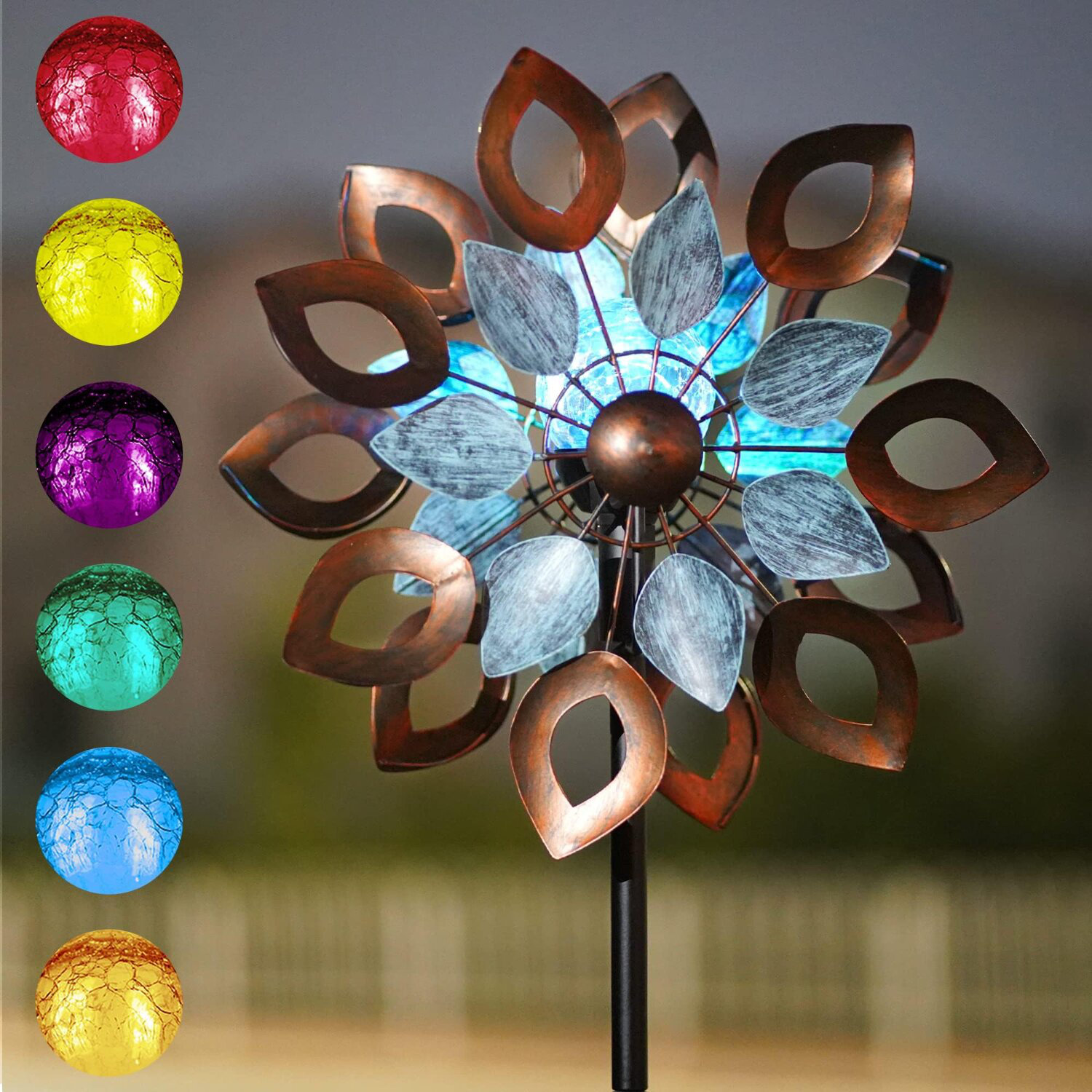 Arlmont & Co. Wind Spinners Outdoor 74 Inches with Solar LED Light,Yard ...