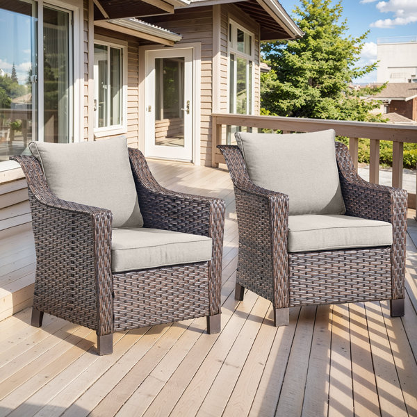Winston Porter Outdoor Wicker Patio Chairs Set Of 2 With Cushions | Wayfair