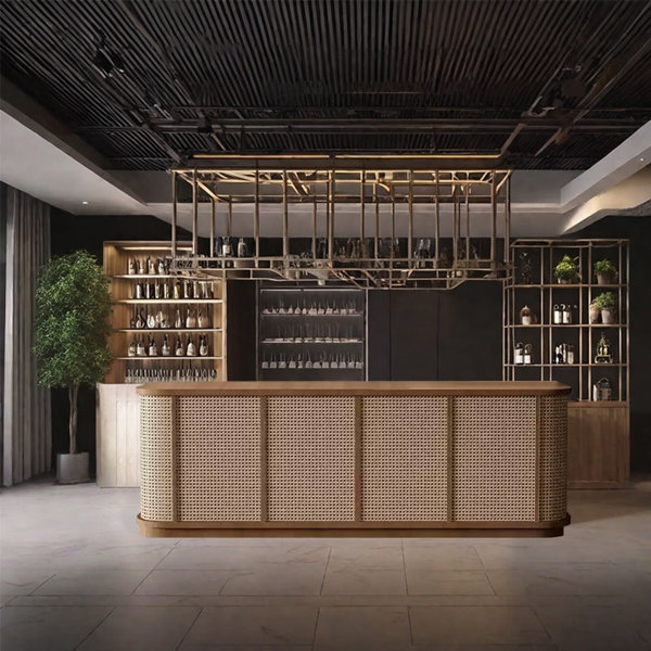 KPXU Bar Counter 102.36-Inch Vintage Bar Counter Front Desk with Single ...