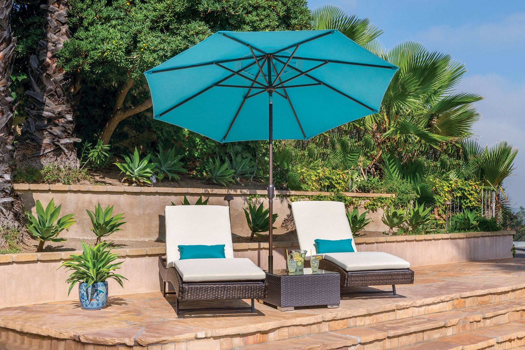 SimplyShade Aruba 9' Octagon Auto Tilt Market Umbrella in , Aruba | Wayfair