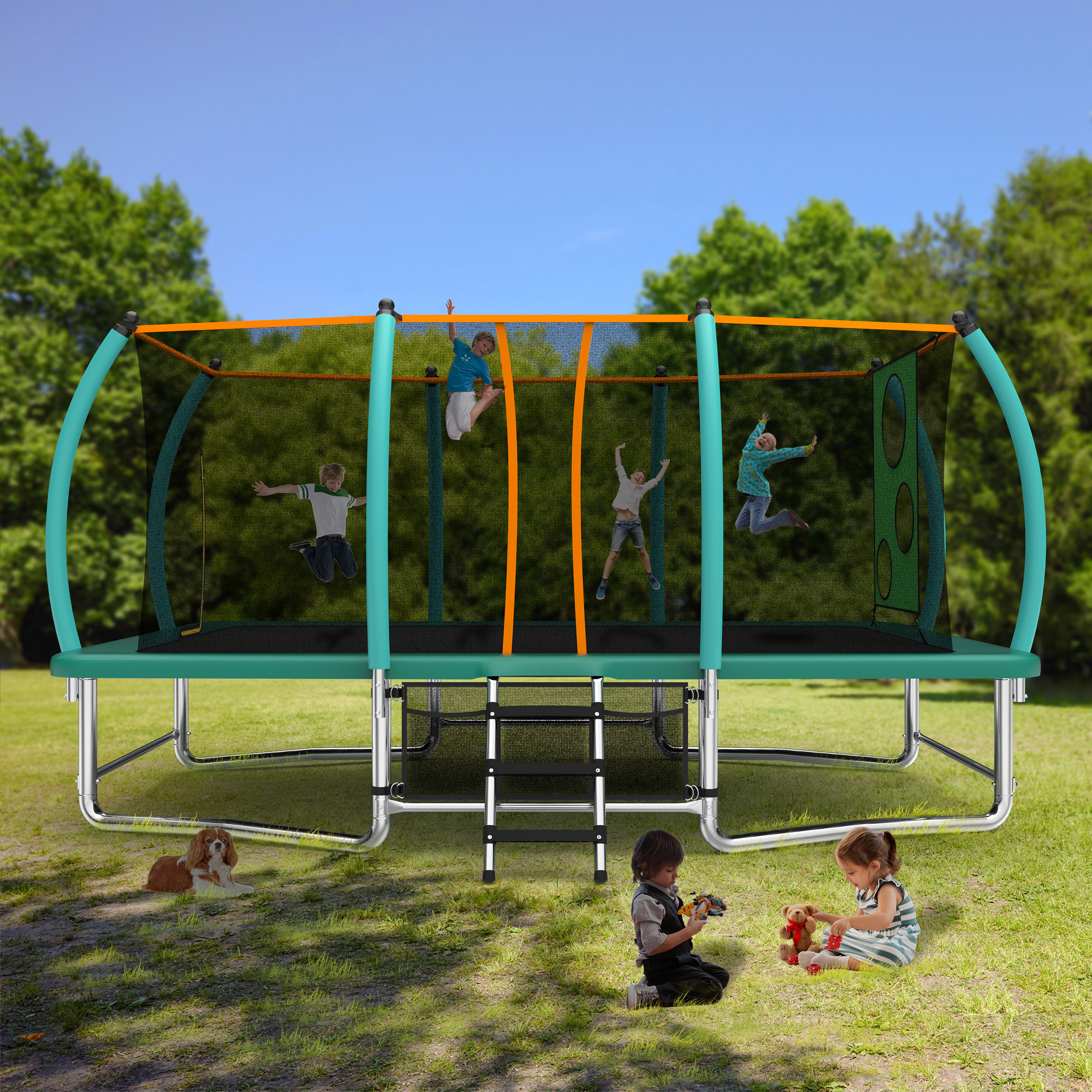 WORACO 10x16ft Outdoor Square Trampolines For Kids Adults Long ...