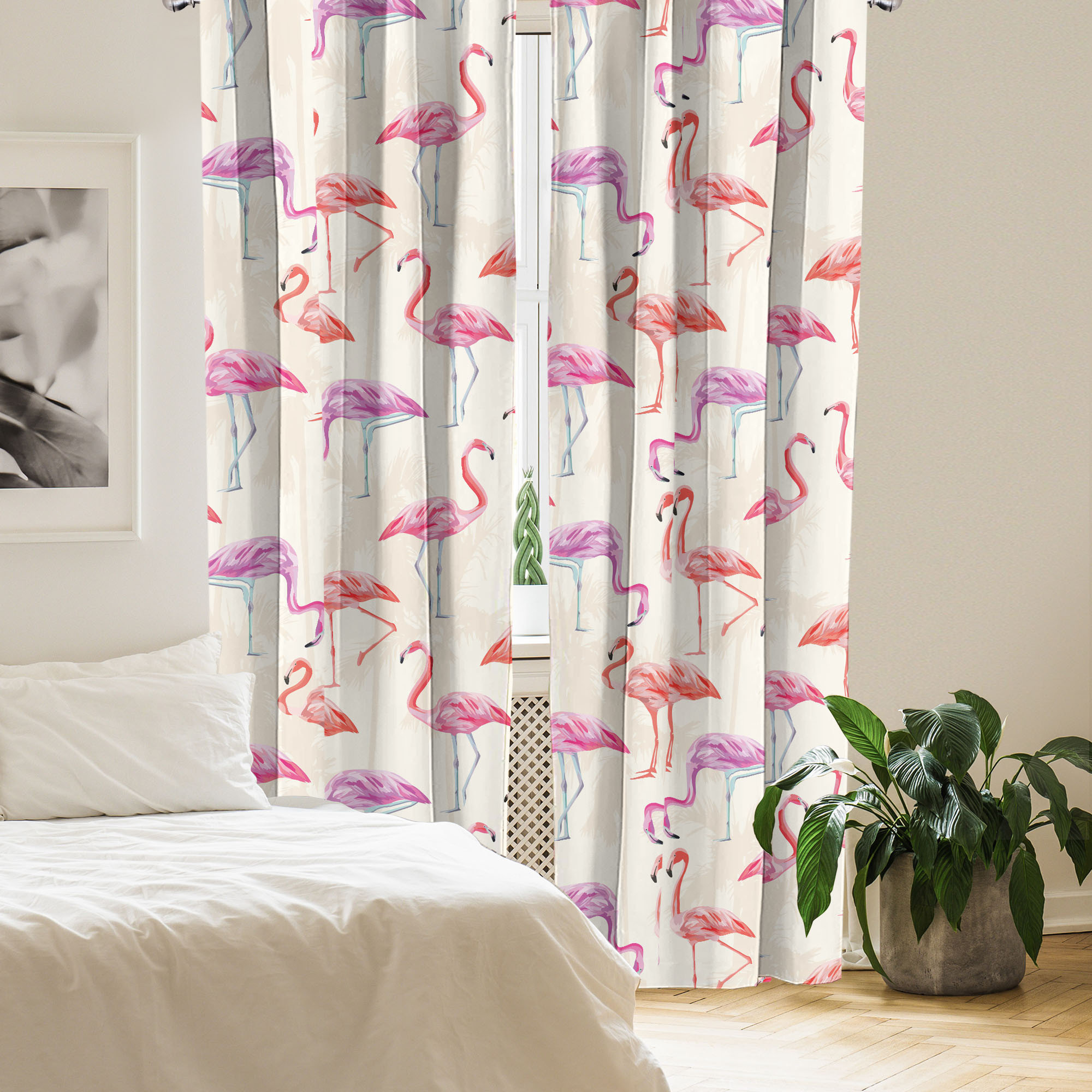 East Urban Home Tropical Curtains Flamingos Palm Tree Plot Pair Soft ...