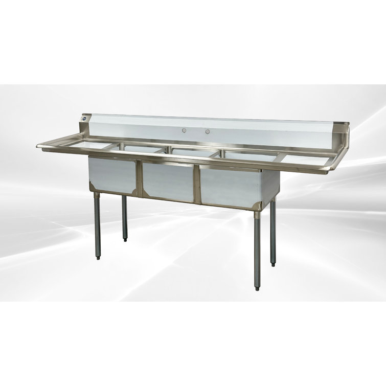 Elite Kitchen Supply 90" W Freestanding 3 Compartments Commercial Sink ...