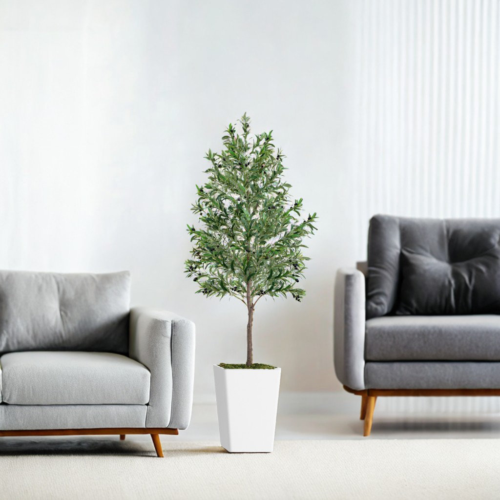 Latitude Run® Artificial Olive Tree In White Pot With Fake Moss ...