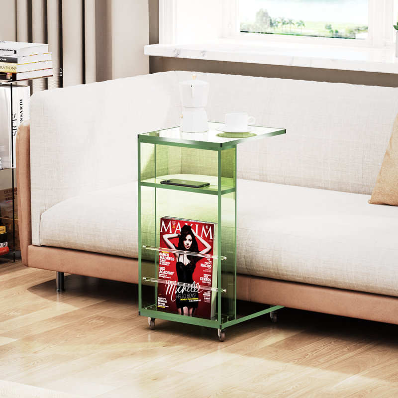 Ivy Bronx Kabron Acrylic Side Table on Lockable Wheels, C Shaped End ...