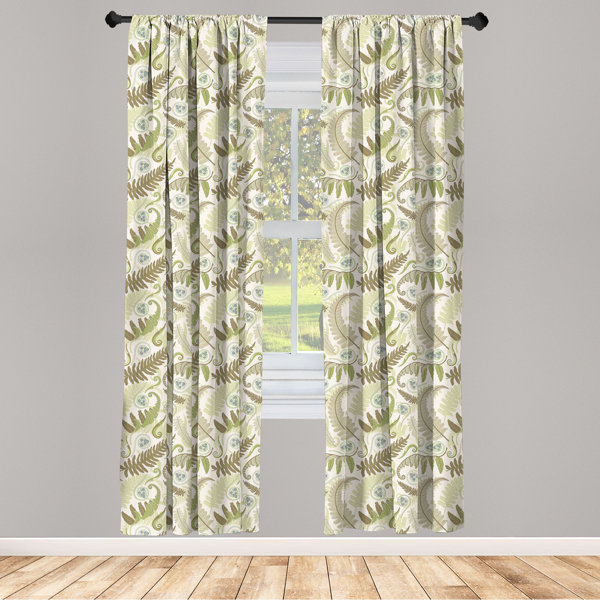 Ambesonne Botany 4-Panel Curtains, Curlicue Fern Leaves Art | Wayfair