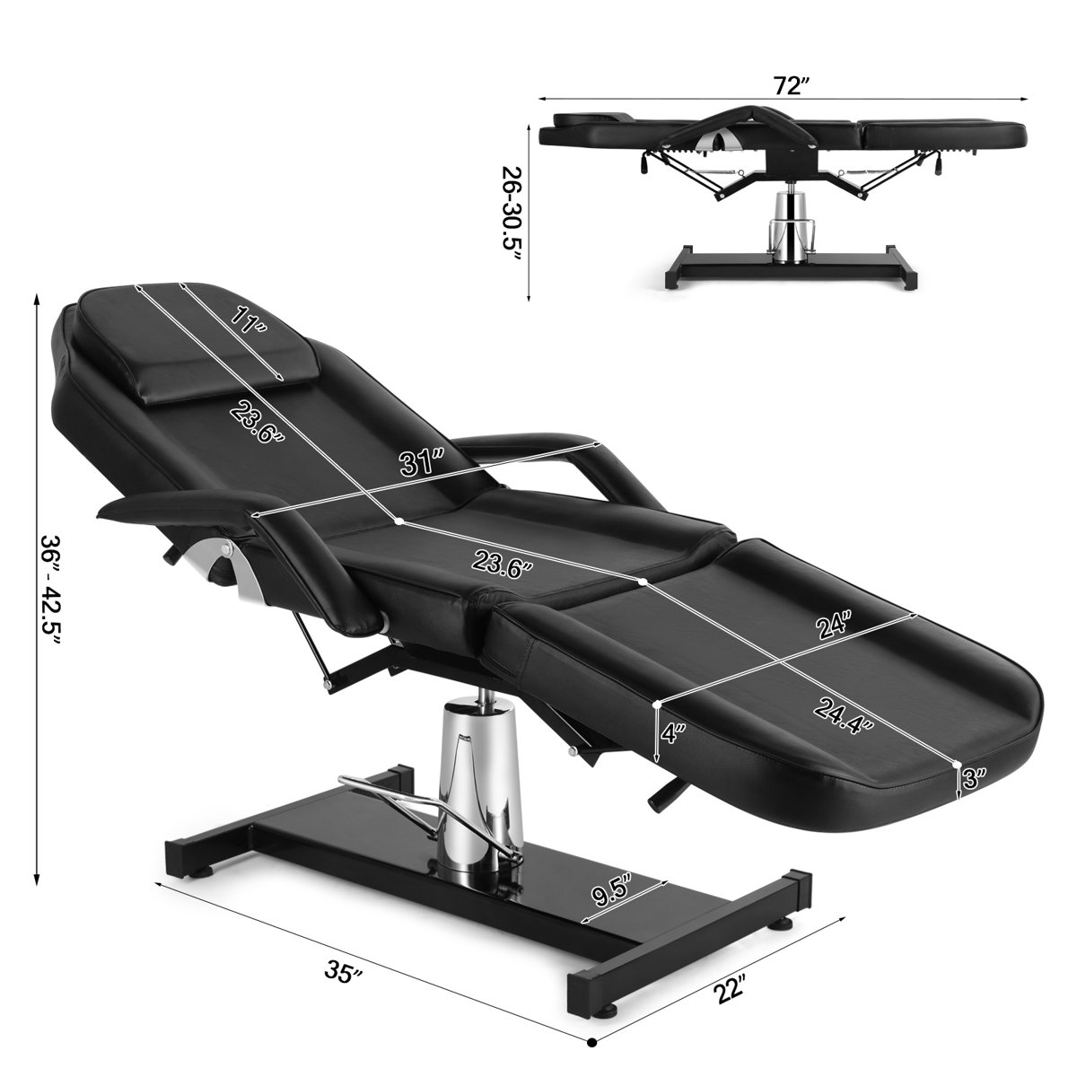 Inbox Zero Hydraulic Adjustable Height Massage Bed, Swivel Aesthetician ...