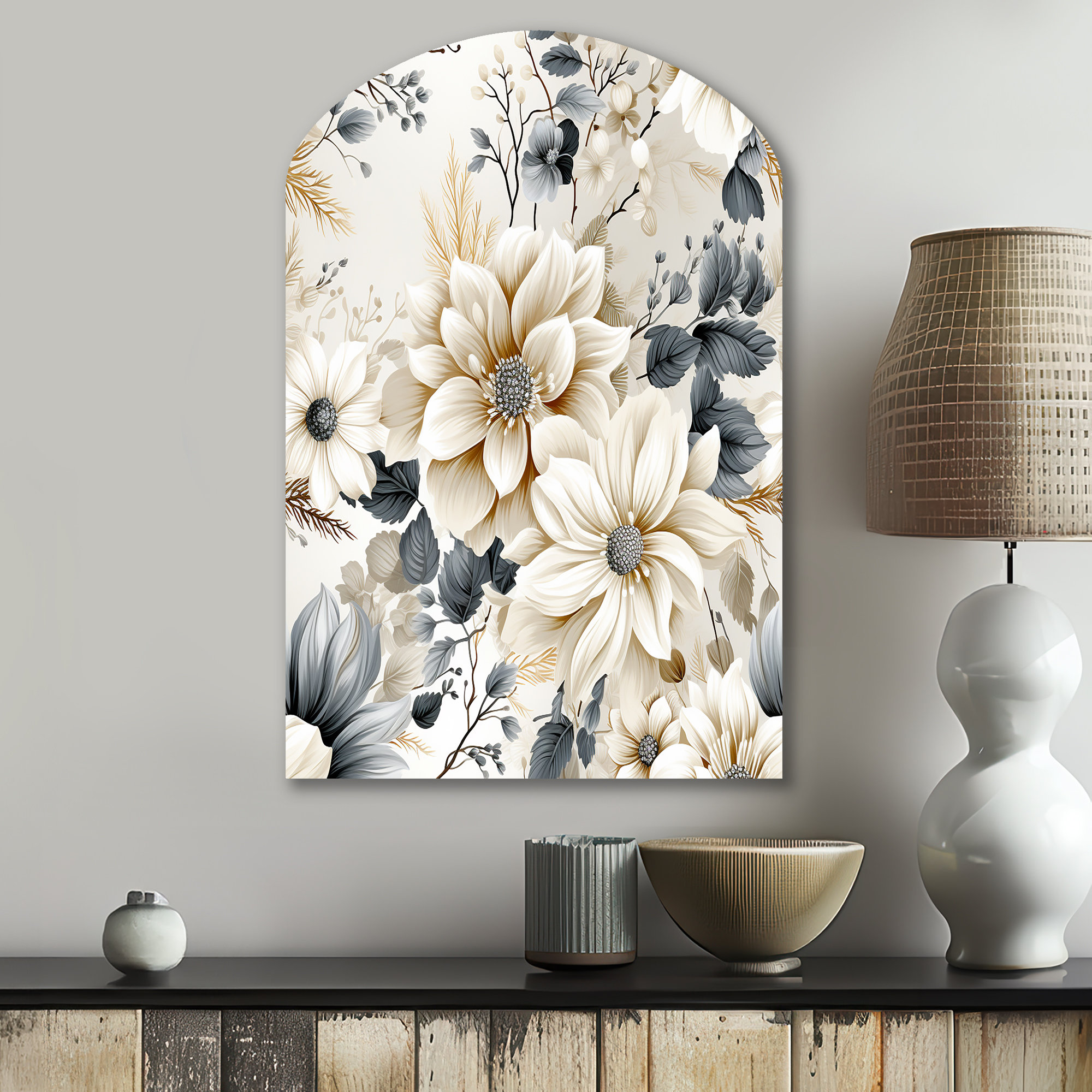 Design Art Ethereal Blue And White Chrysanthemum Boho Pattern - Floral ...