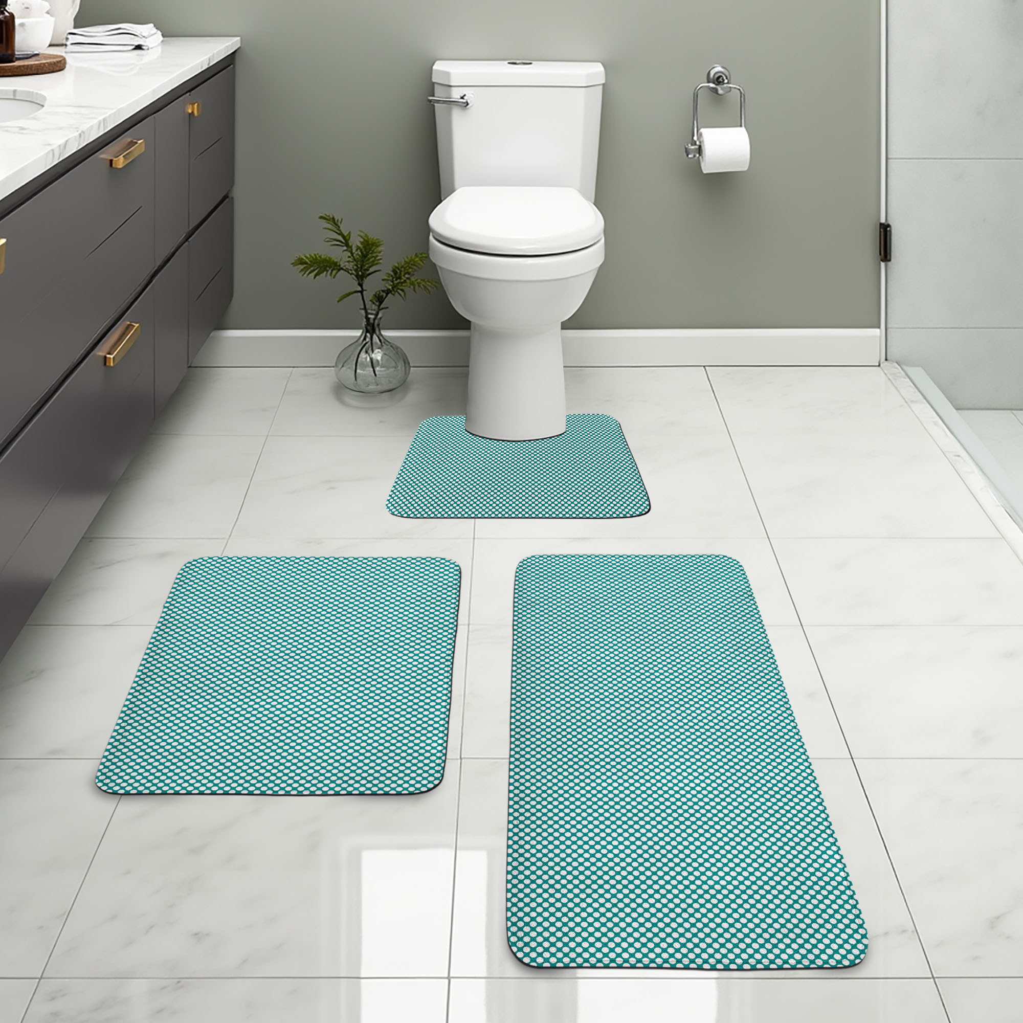 East Urban Home Teal Bathroom Rug Set 3 Pieces U-Shape & Rectangle Mats ...