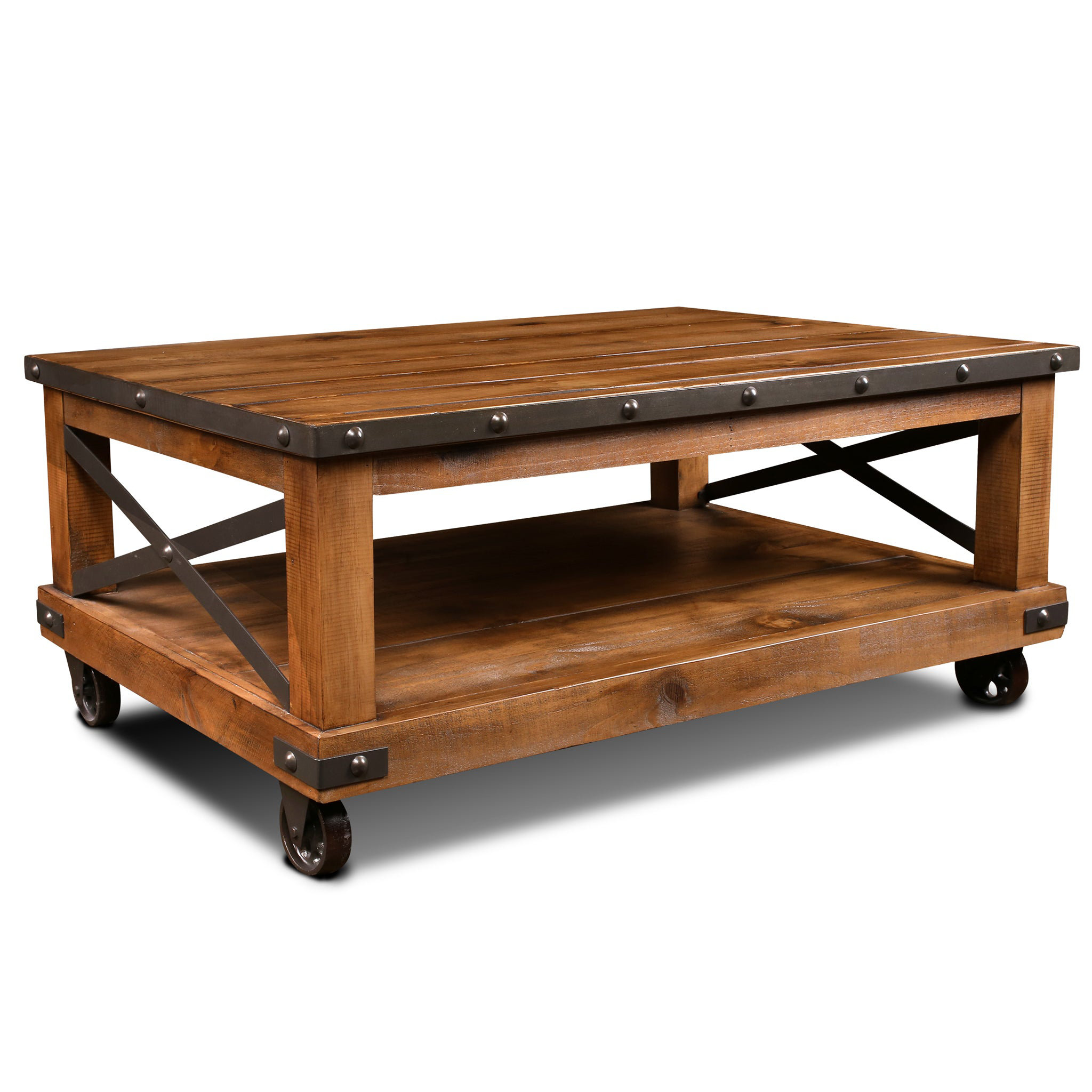 Hokku Designs Larson Cross Bar Coffee Table with Caster Wheels | Wayfair