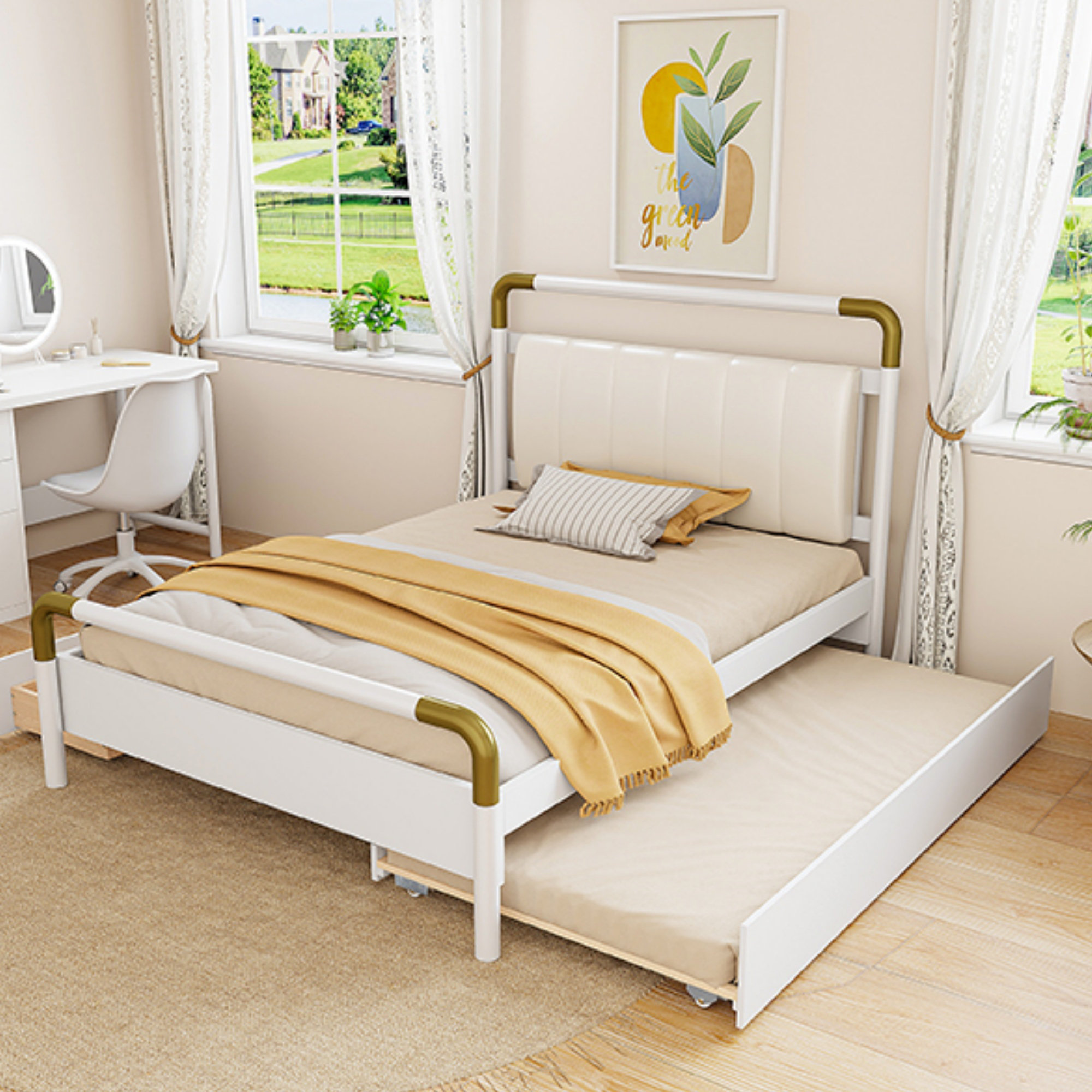 Latitude Run® Queen Wooden Storage Platform Bed With Rollaway And 2 ...