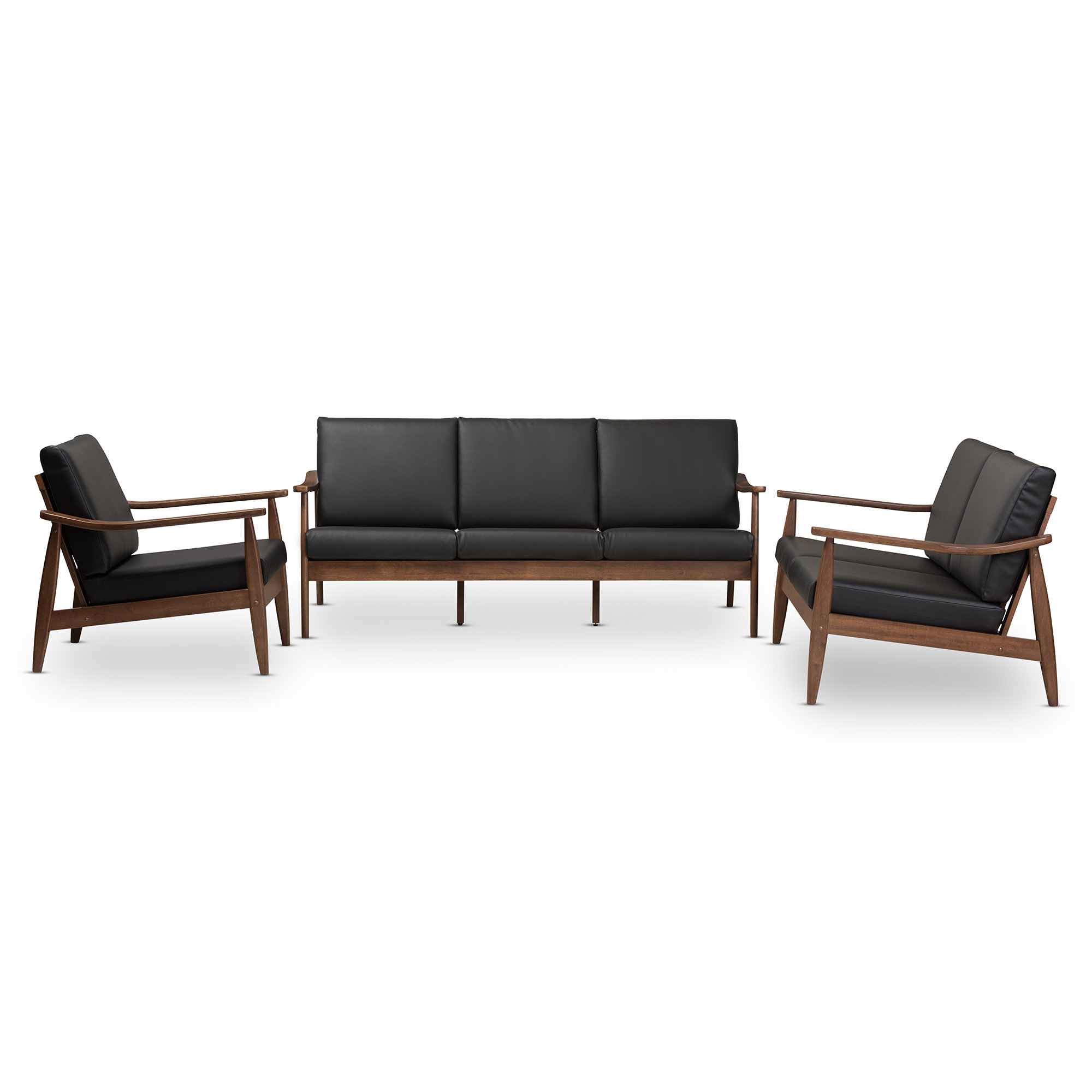 Millwood Pines Drogin Mid-Century 3 Piece Wood Frame Living Room Set ...