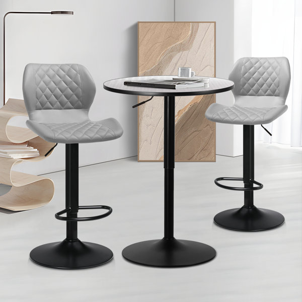 Ebern Designs Moaid 3 Piece Height-adjustable Pub Table and Leathered ...