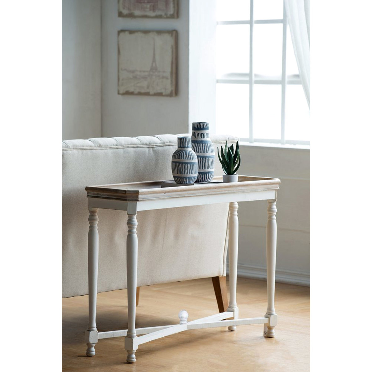 Ophelia & Co. 42x14x30" Table: Antique White Legs, Fir Wood & For ...