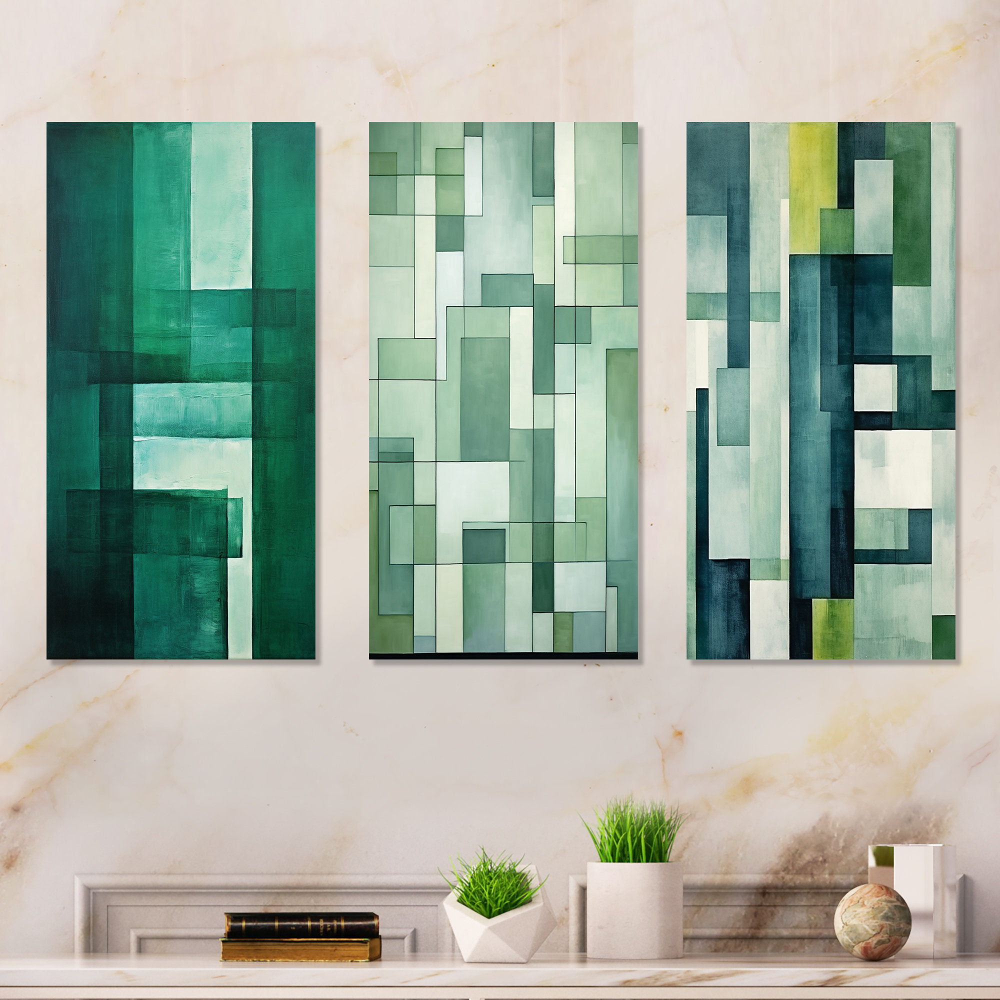 Brayden Studio Green Cubic Line Art Deco - Abstract Geometric Metal Art ...