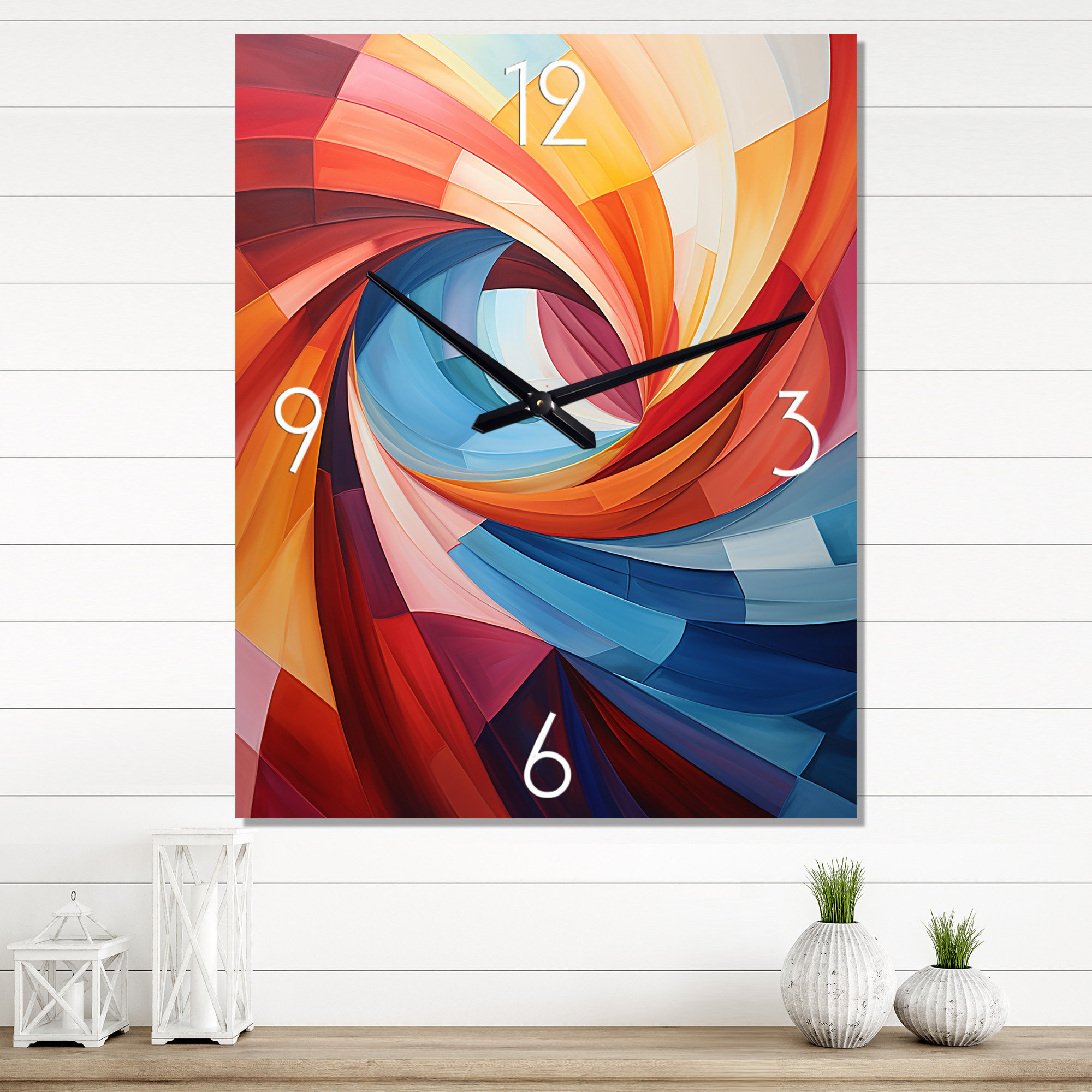 East Urban Home Blue Brown Fractal Spiral I - Abstract Wall Clock ...