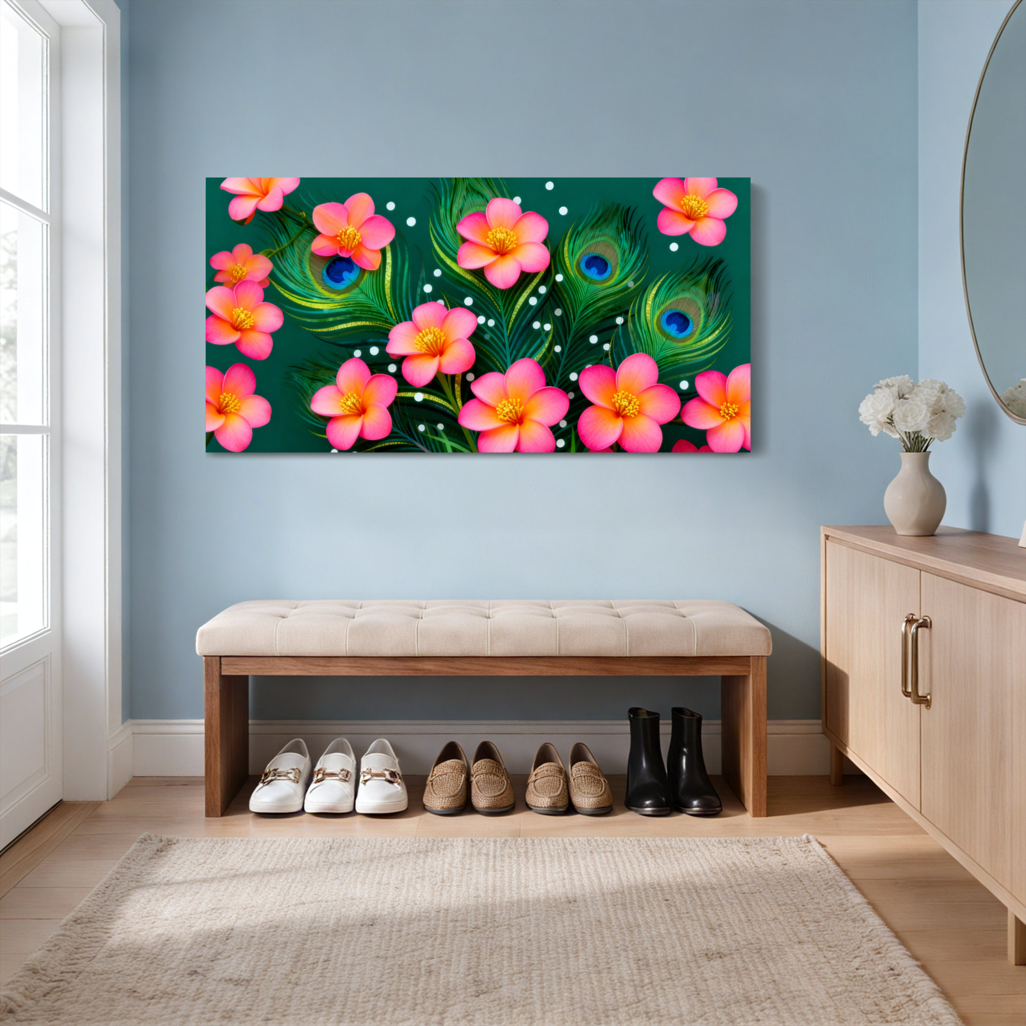 Astoria Grand Floral And Peacock Feathers Pattern Canvas Wrapped Wall ...