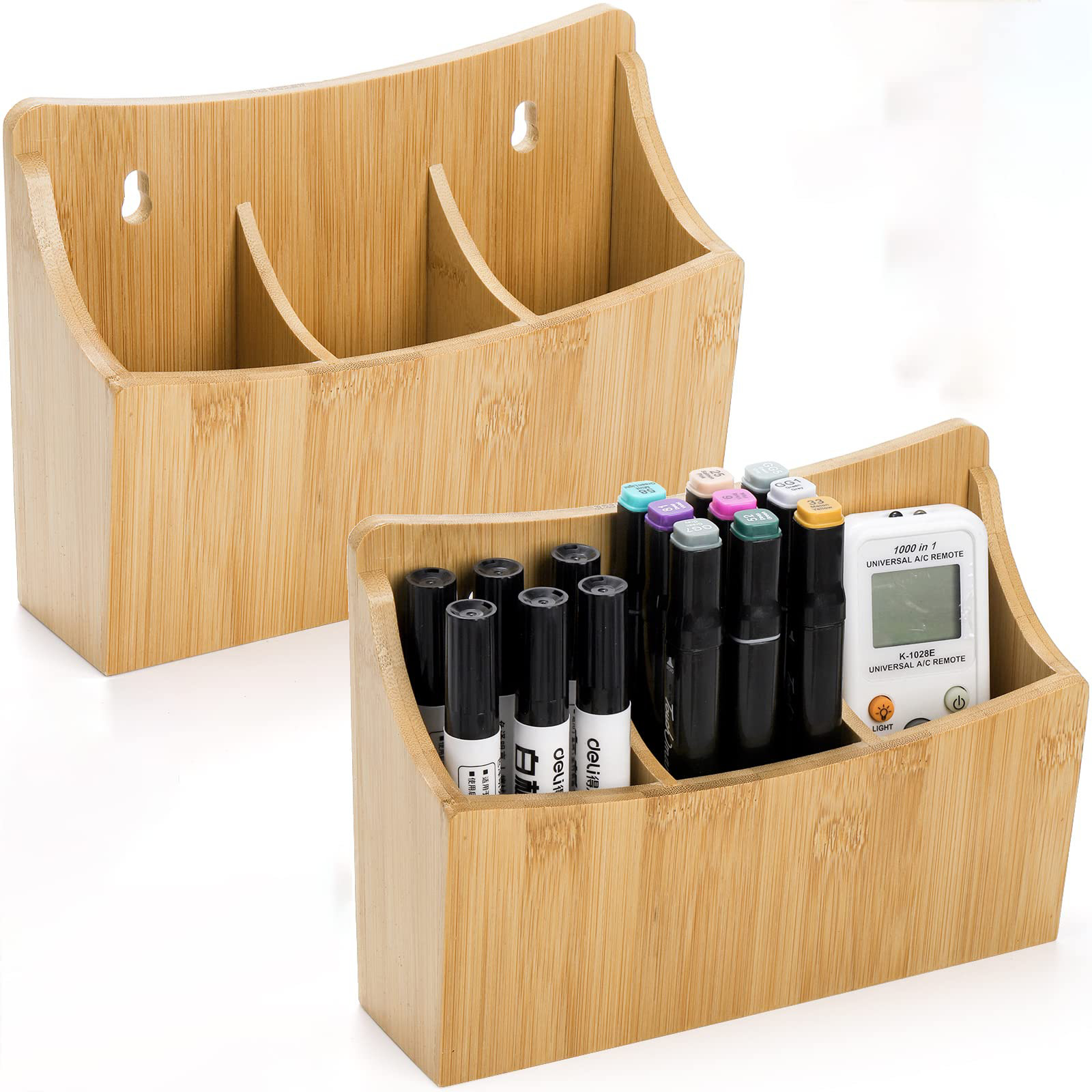Latitude Run® 2-Pack Bamboo Wall-Mounted Pen Holder, Desktop Storage, 3 ...