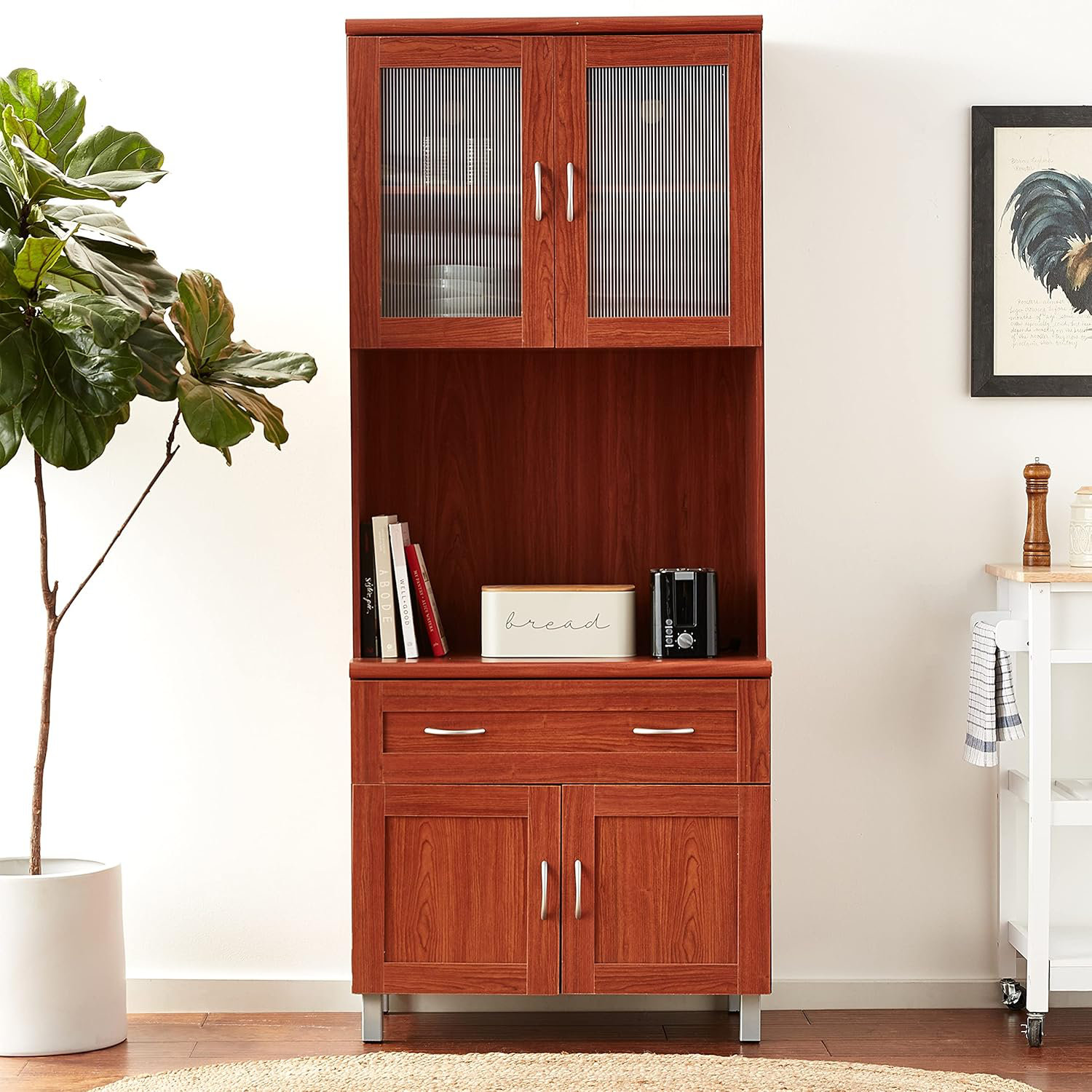 Latitude Run® IMPORT Tall Standing Kitchen Cabinet With Top And Bottom Enclosed Cabinet Space, 1 ...