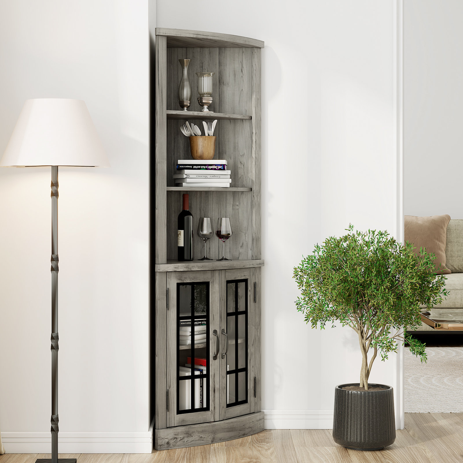 Lark Manor Armoire de rangement en coin Armoney, bibliothèque ...