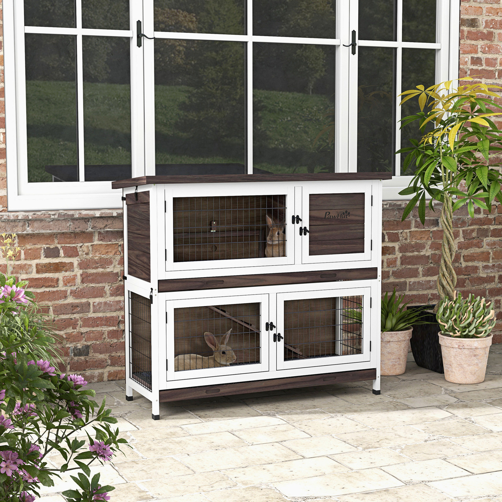 One Allium Way® 2 Outdoor Rabbit , 46" Wooden Cage With Double ...