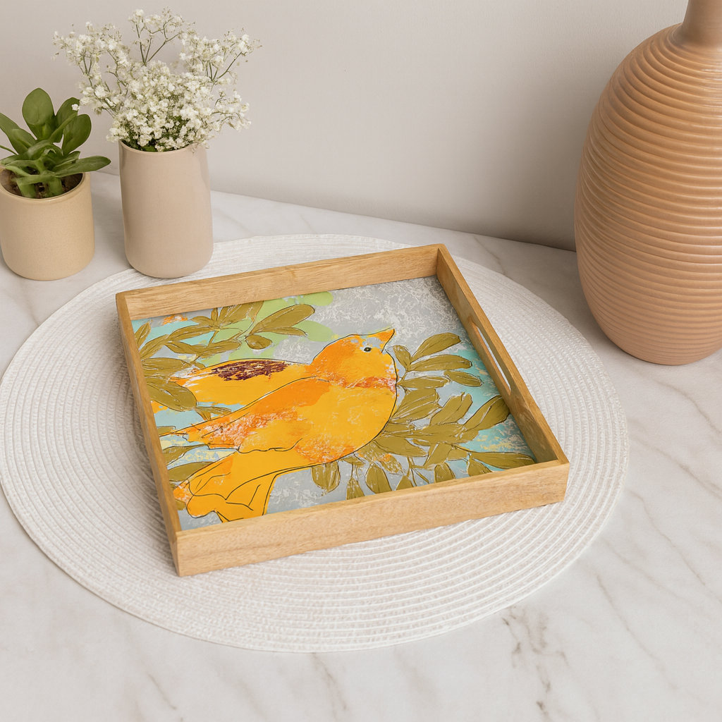 Winston Porter Petyon Handmade Wooden Square Bird Tray/Décor & Serving ...