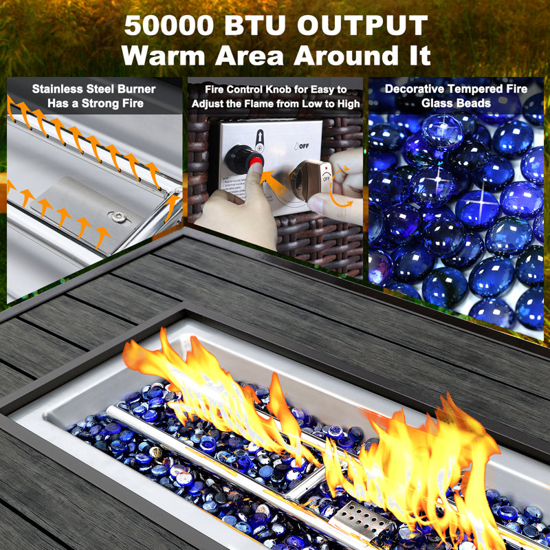 Latitude Run® 25" H x 48" W Aluminum Propane Outdoor Fire Pit Table ...
