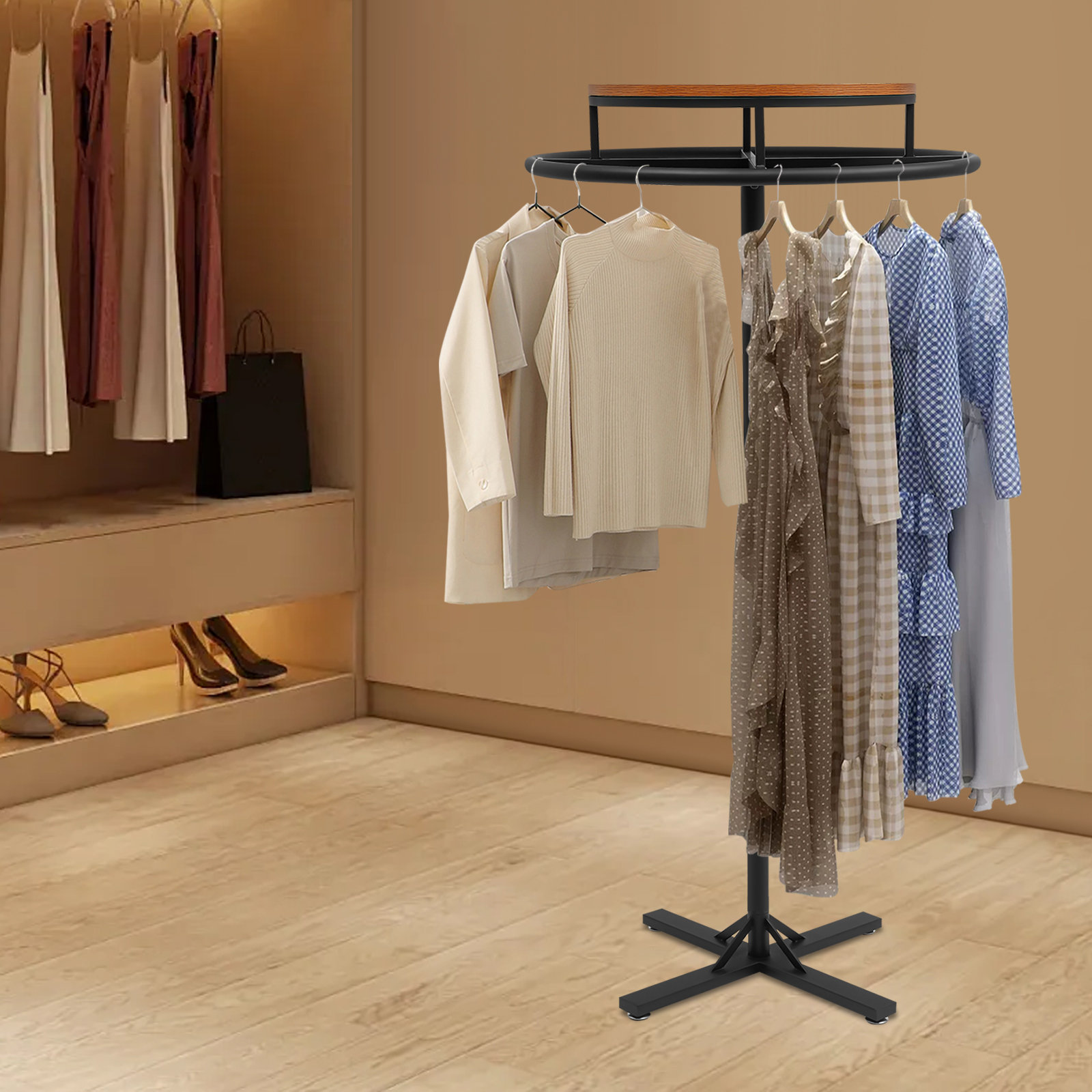 17 Stories 51.8In Rotating Round Clothing Rack, Clothing Display Rack ...