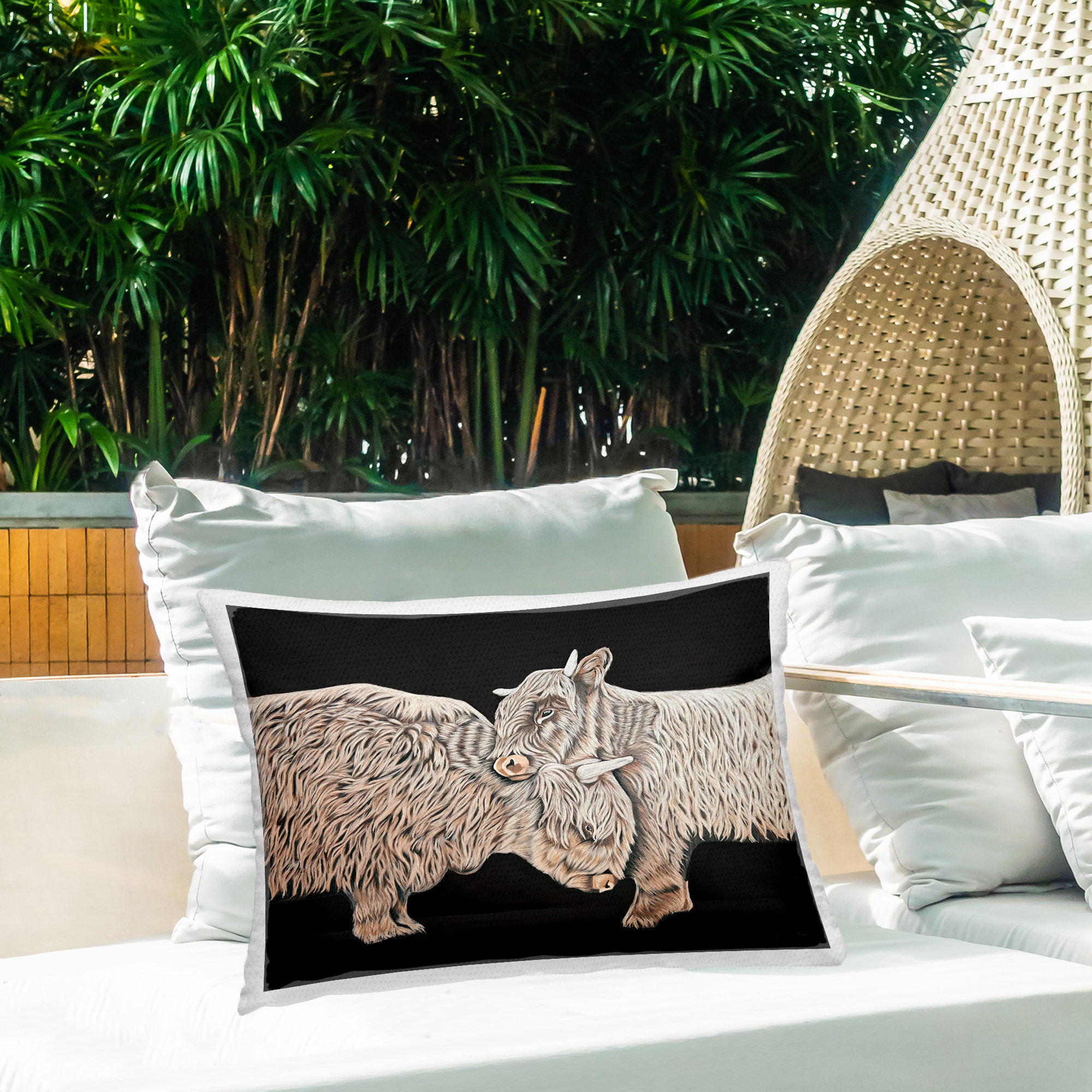 Stupell Industries Hugging Cattle on Black Outdoor Printed Pillow by ...