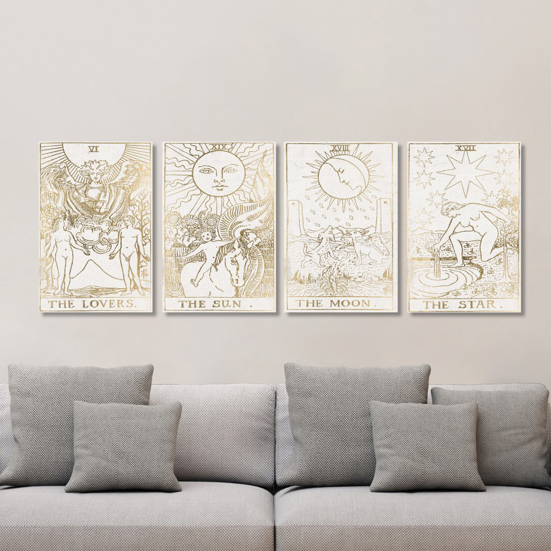 Astoria Grand 'Tarot Cards' 4 Piece Graphic Art Print Set on Canvas ...