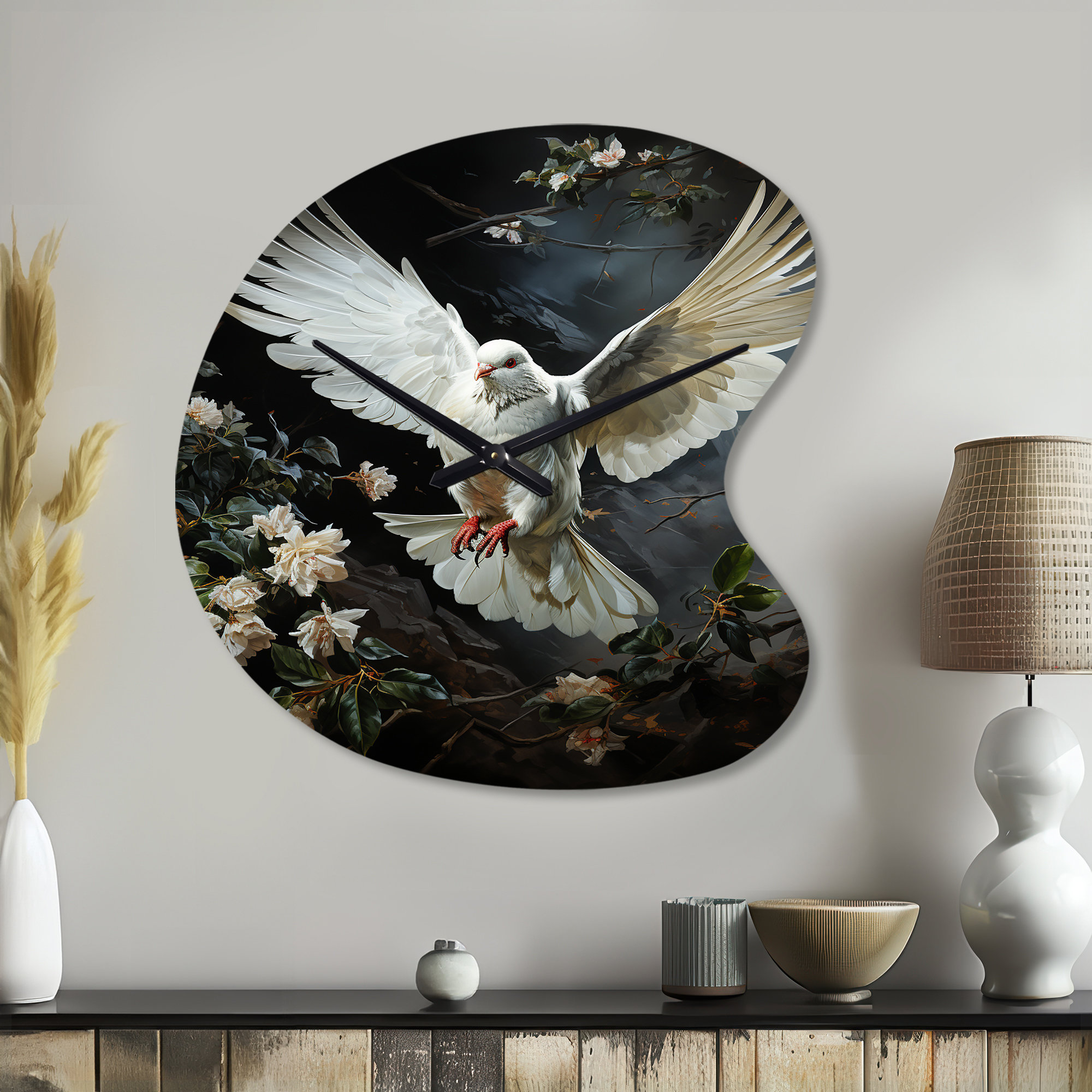 Design Art White Dove Messenger Of Peace - Drop Shape Large White Wall ...