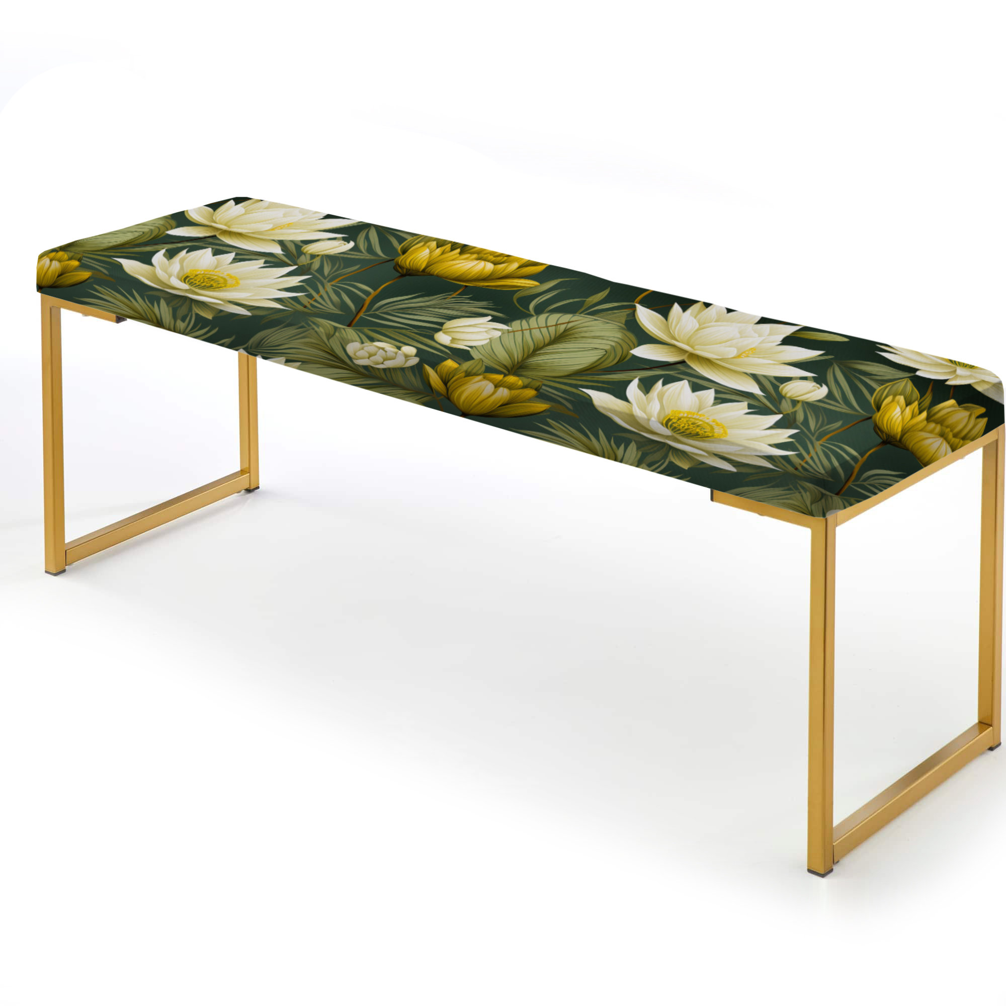 Design Art White And Green Peonies Retreat Oasis - Botanical Upholstered Gold Bench | Wayfair