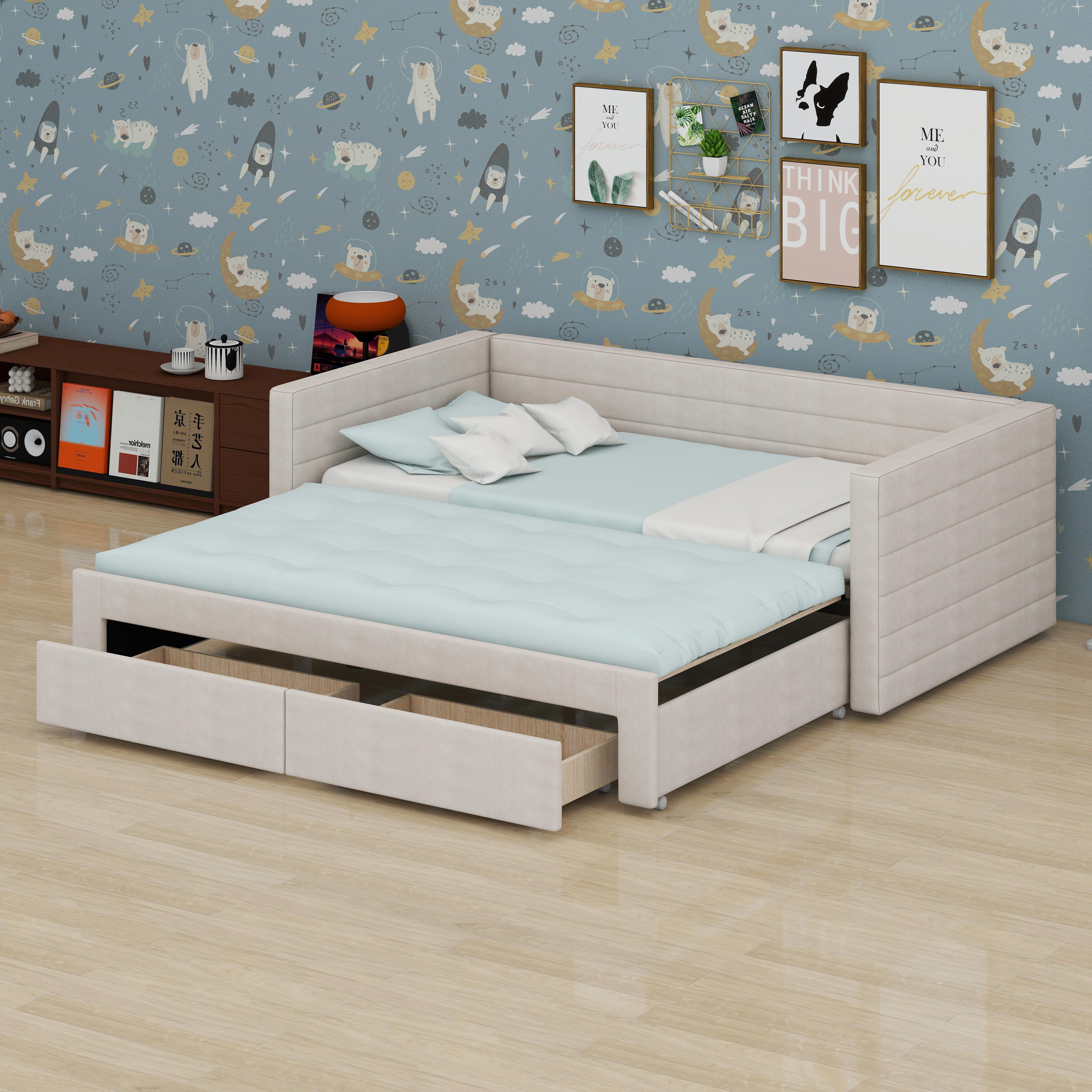 Latitude Run® Upholstered Extendable Daybed Frame With Trundle | Wayfair