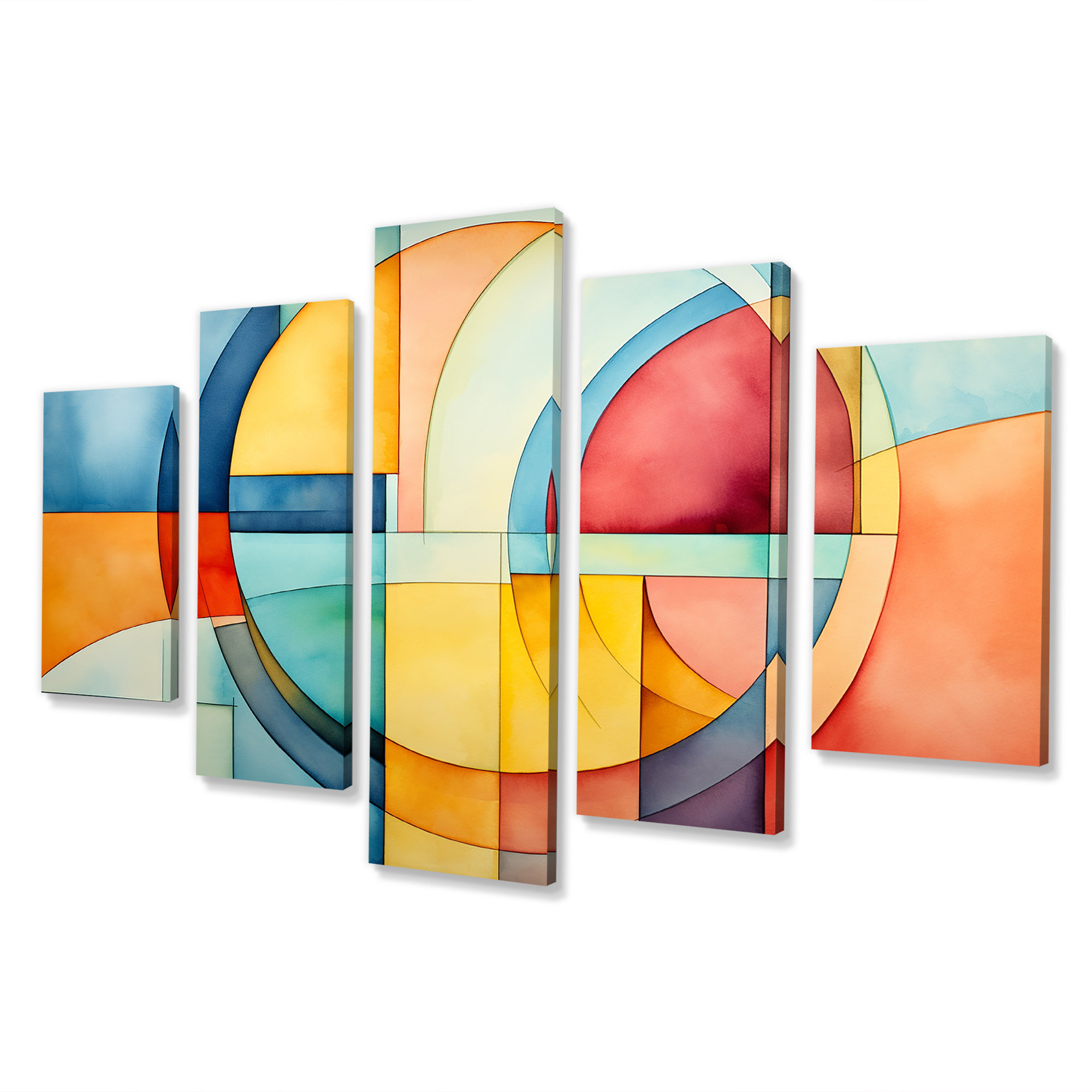 Ivy Bronx Cubic Soft Colors Tiles IV - Abstract Geometric Multipanel ...