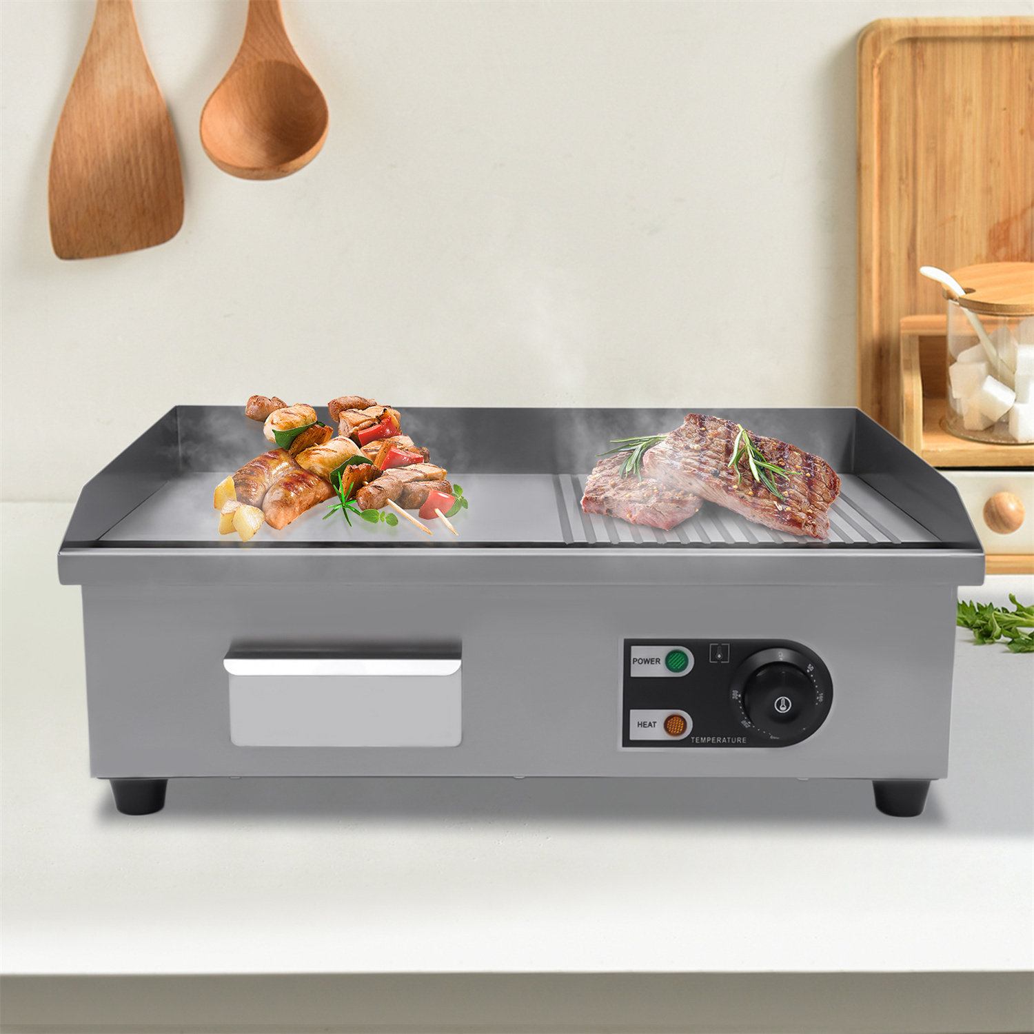 YINXIER 110V Electric Countertop Flat Top Griddle Adjustable ...