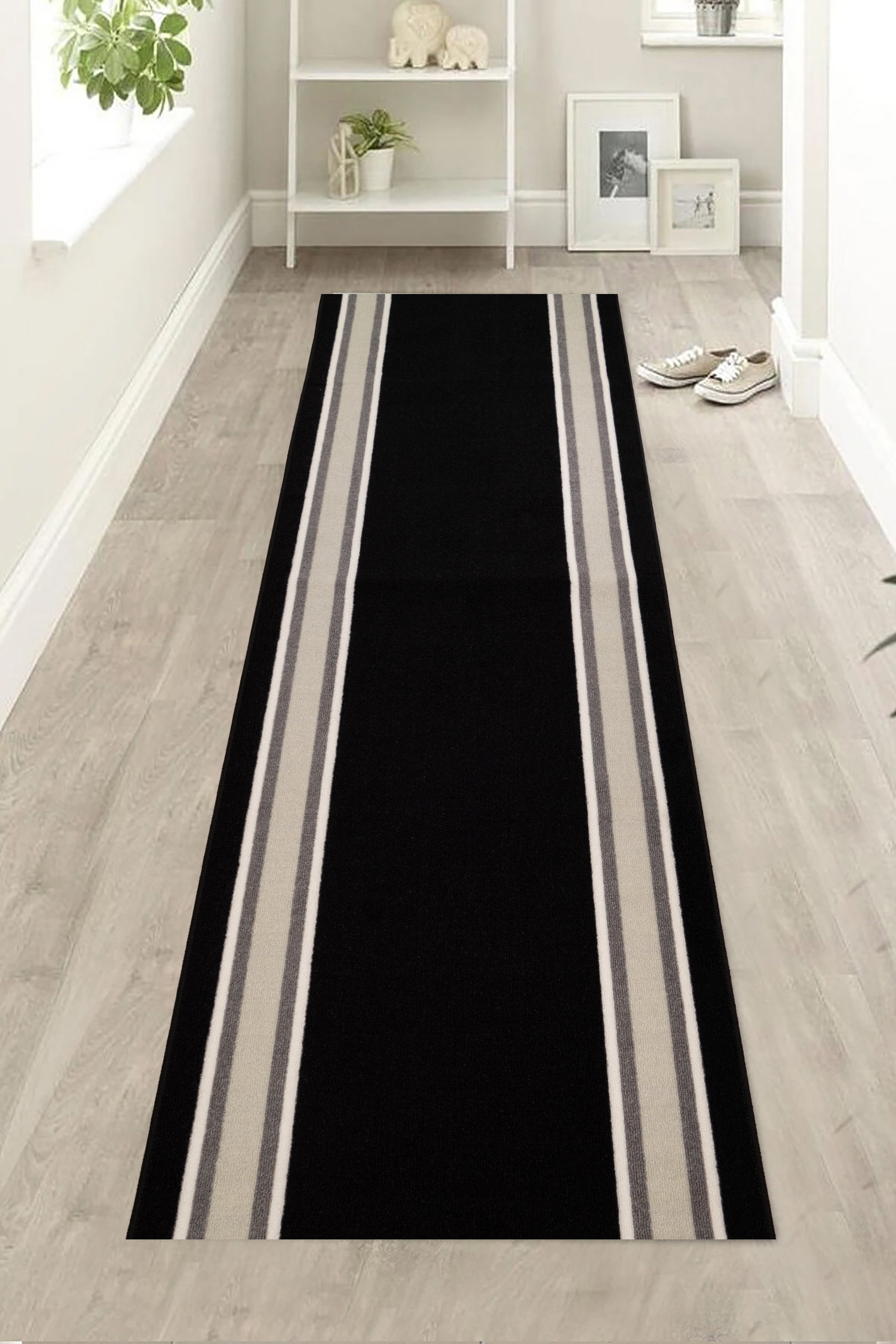 Ebern Designs Solid Border Black Low Pile Slip Resistant Rugs & Reviews ...