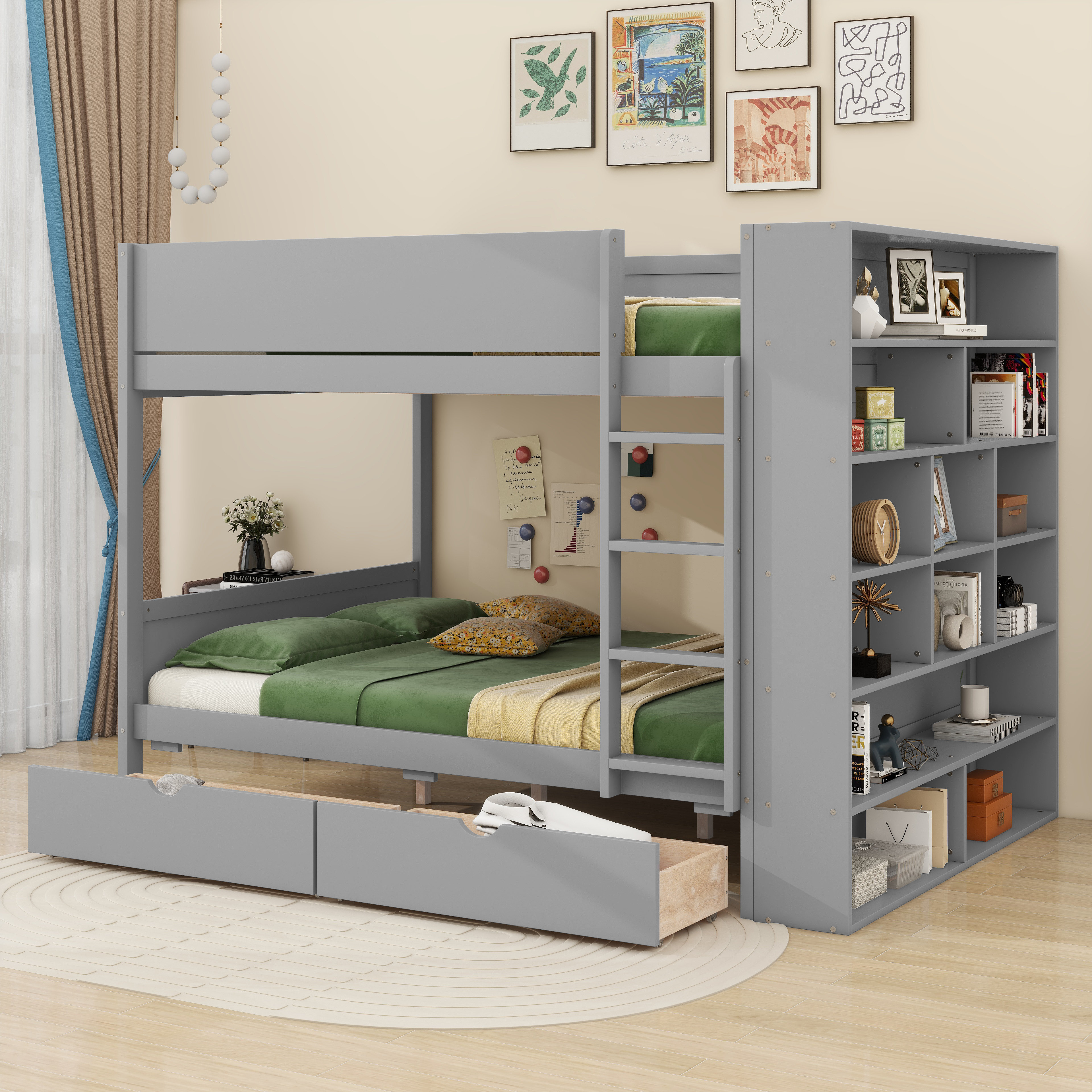 Harriet Bee Jasna Full over Full Bunk Bed With 2 Drawers and Multi ...