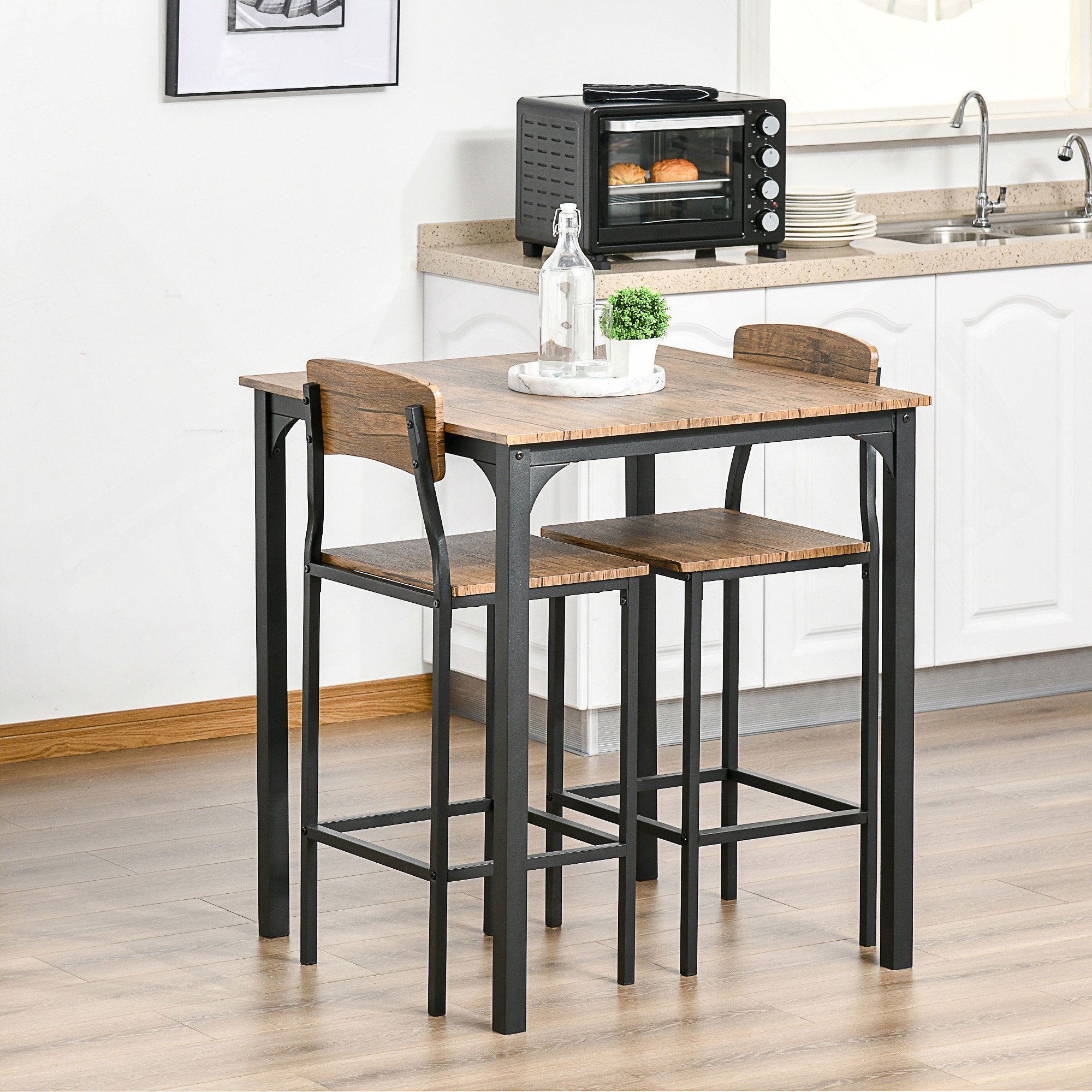 Ebern Designs 3 Piece Bar Table Set, Industrial Counter Height Dining ...