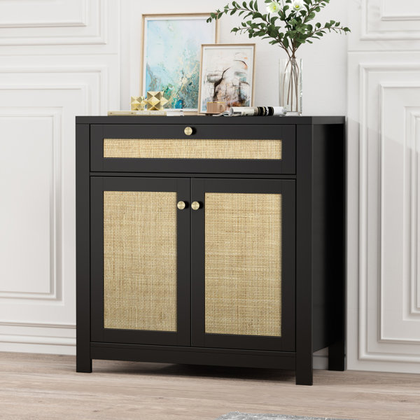 Red Barrel Studio® Bonetta Black Rattan Cabinet with Drawer and 2 Doors ...