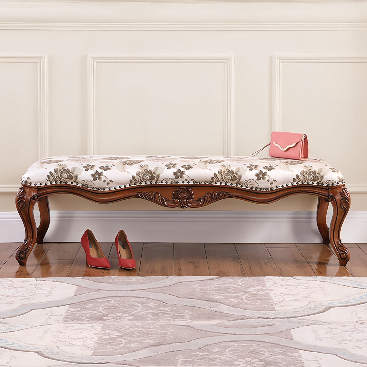 Creative bed end stool American Solid Wood Carved End-of-Bed Bench ...