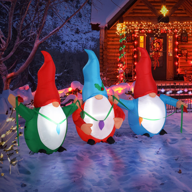 The Holiday Aisle® 6.6 Ft Lighted Gnomes Elves Christmas Inflatable ...